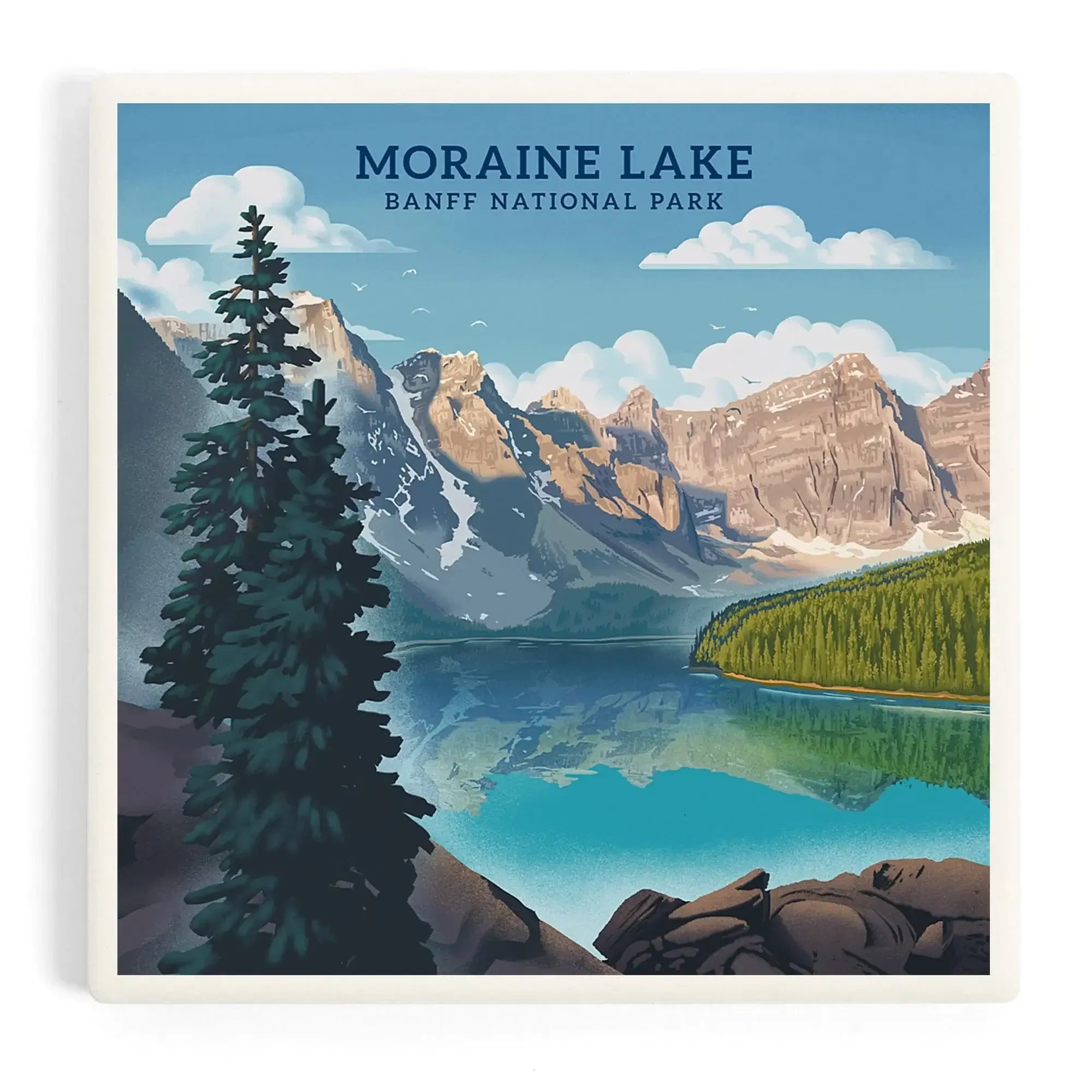 Banff National Park, Canada, Lithograph, Moraine Lake ceramic coaster set – Lantern Press