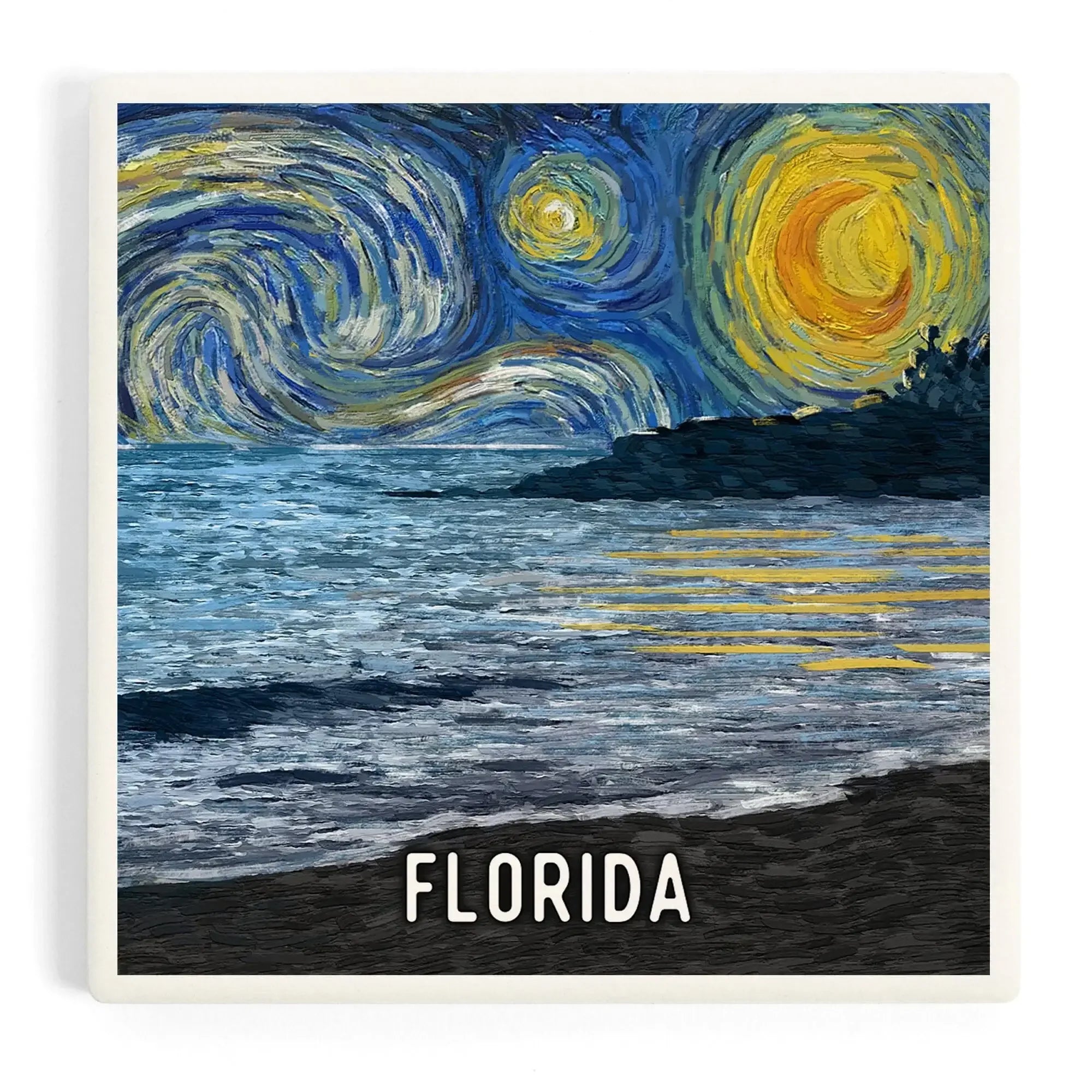 Florida, Starry Night, Coastline ceramic coaster set – Lantern Press