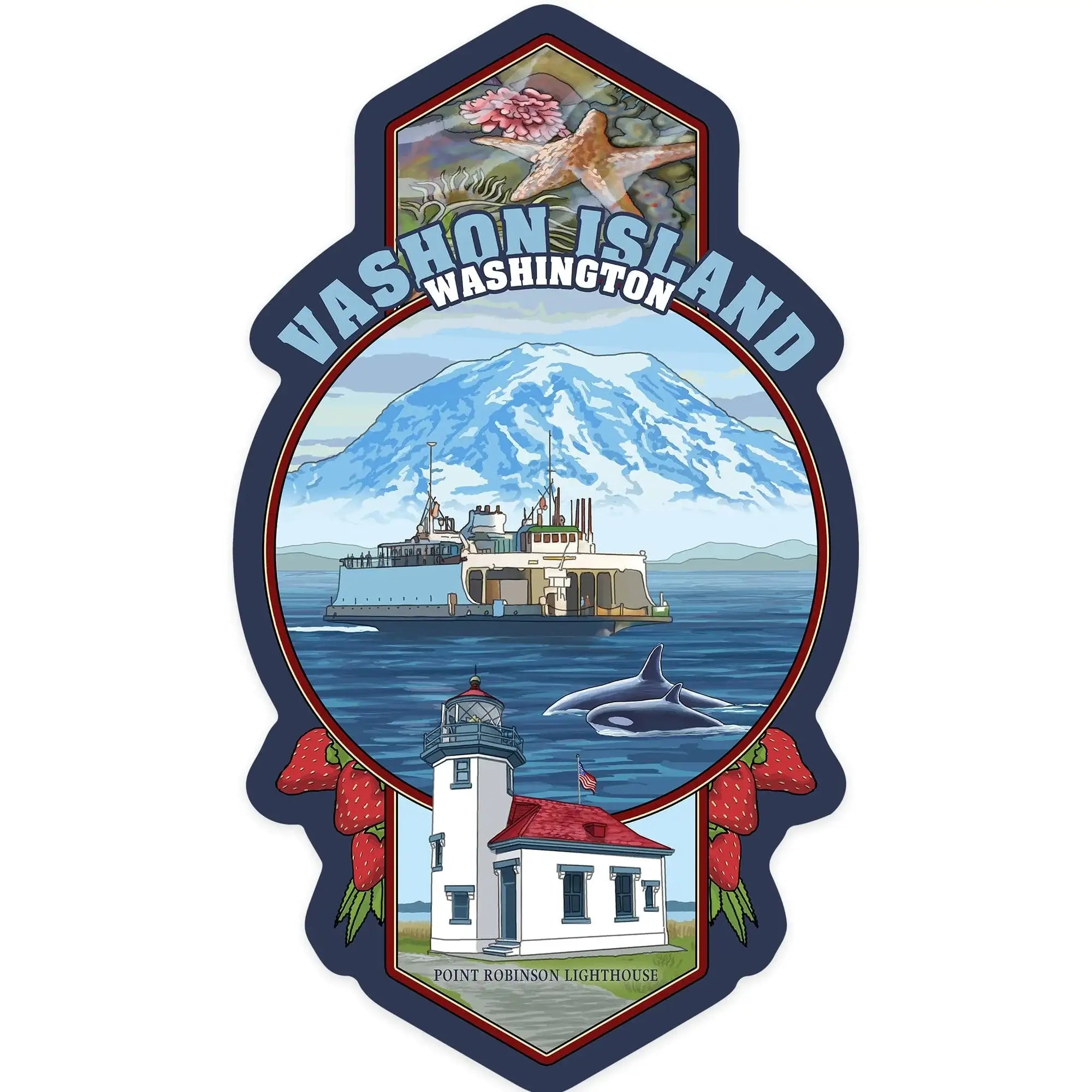 Vashon Island, Washington, Montage, Contour, outdoor vinyl stickers – Lantern Press