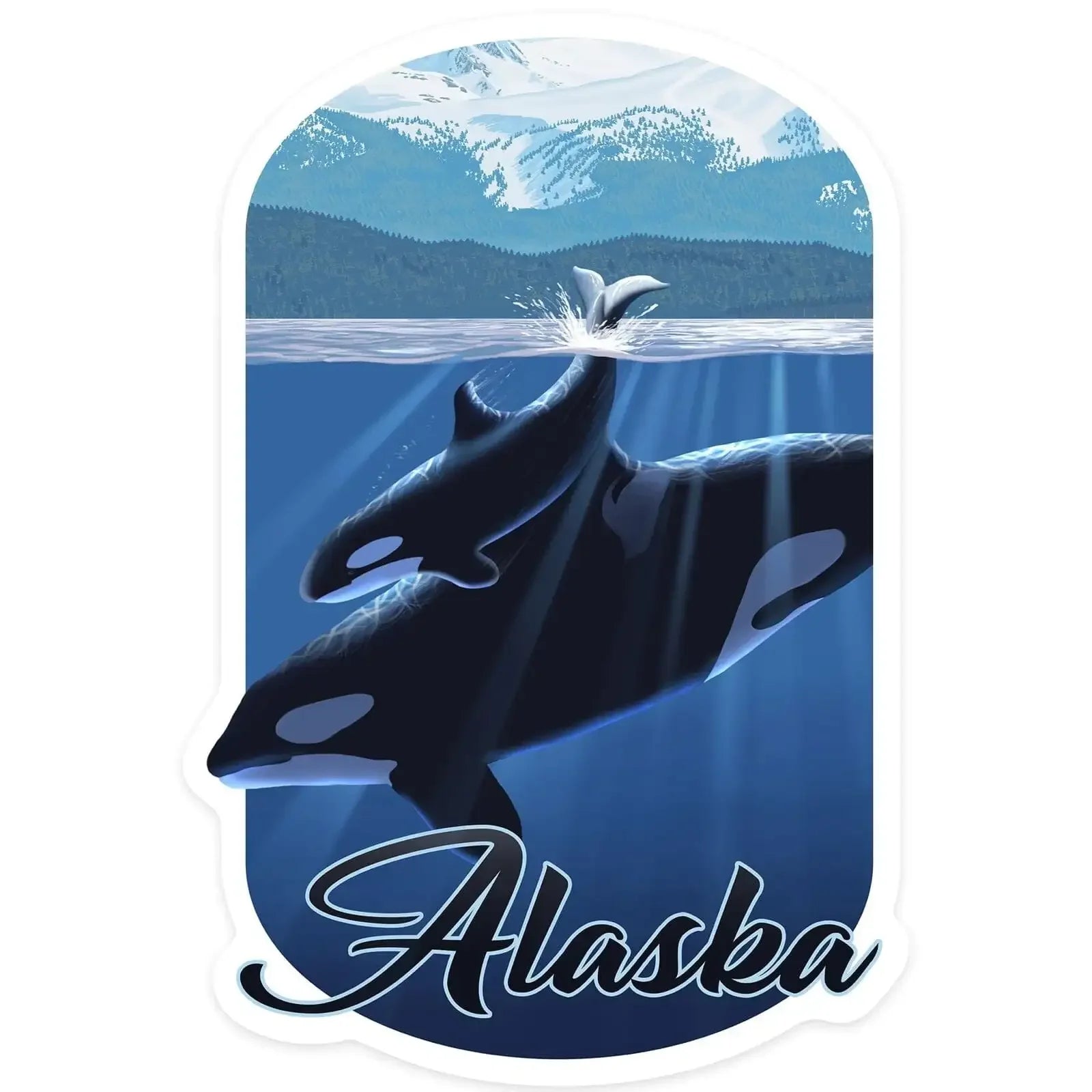 Alaska, Orca and Calf, Contour, outdoor vinyl stickers – Lantern Press