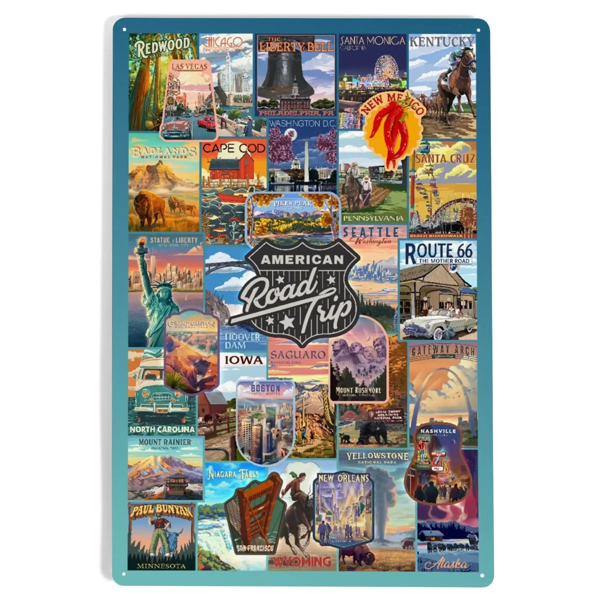 American Road Trip, Collage metal signs – Lantern Press