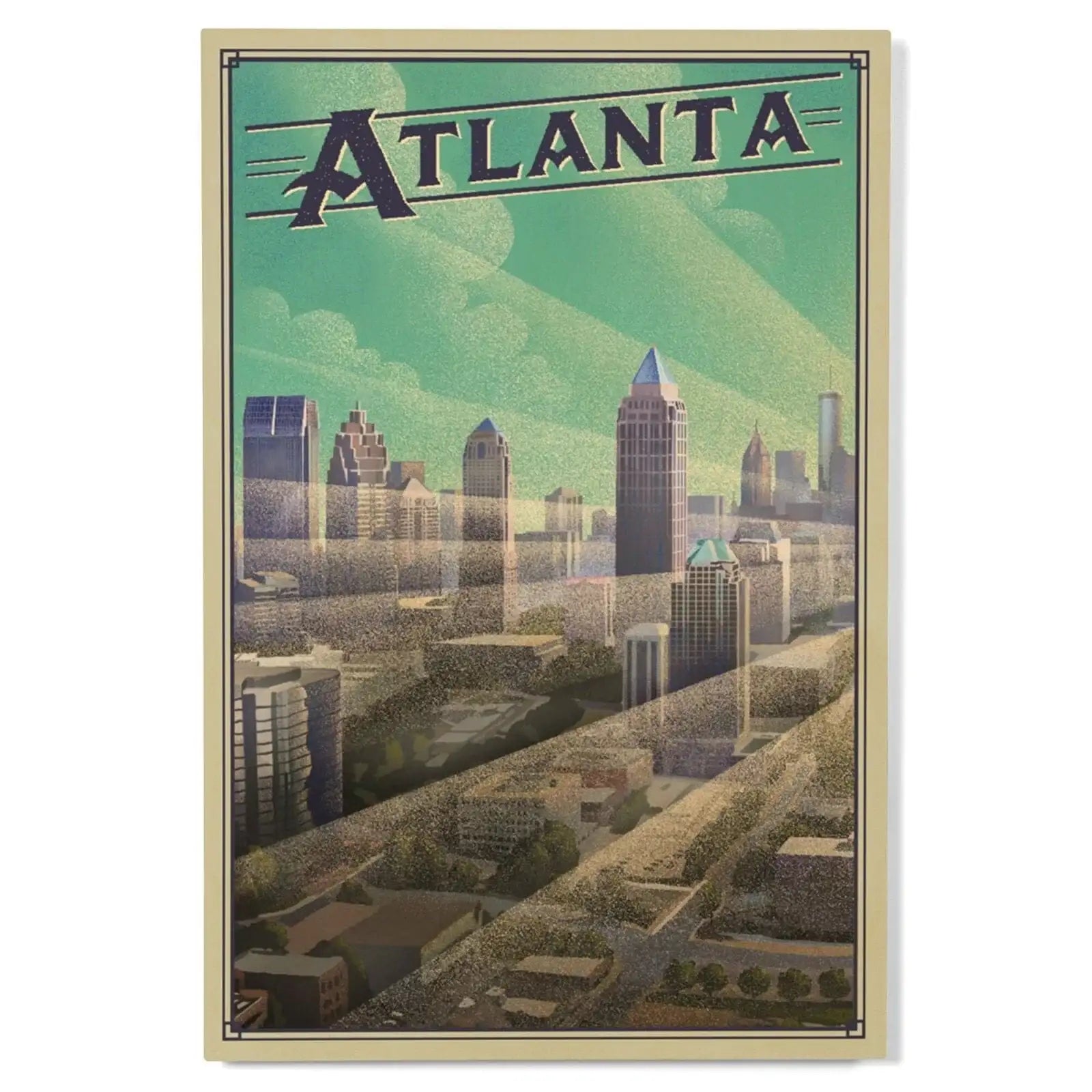 Atlanta, Georgia, Skyline, Litho, Lantern Press Artwork, Wood Signs an
