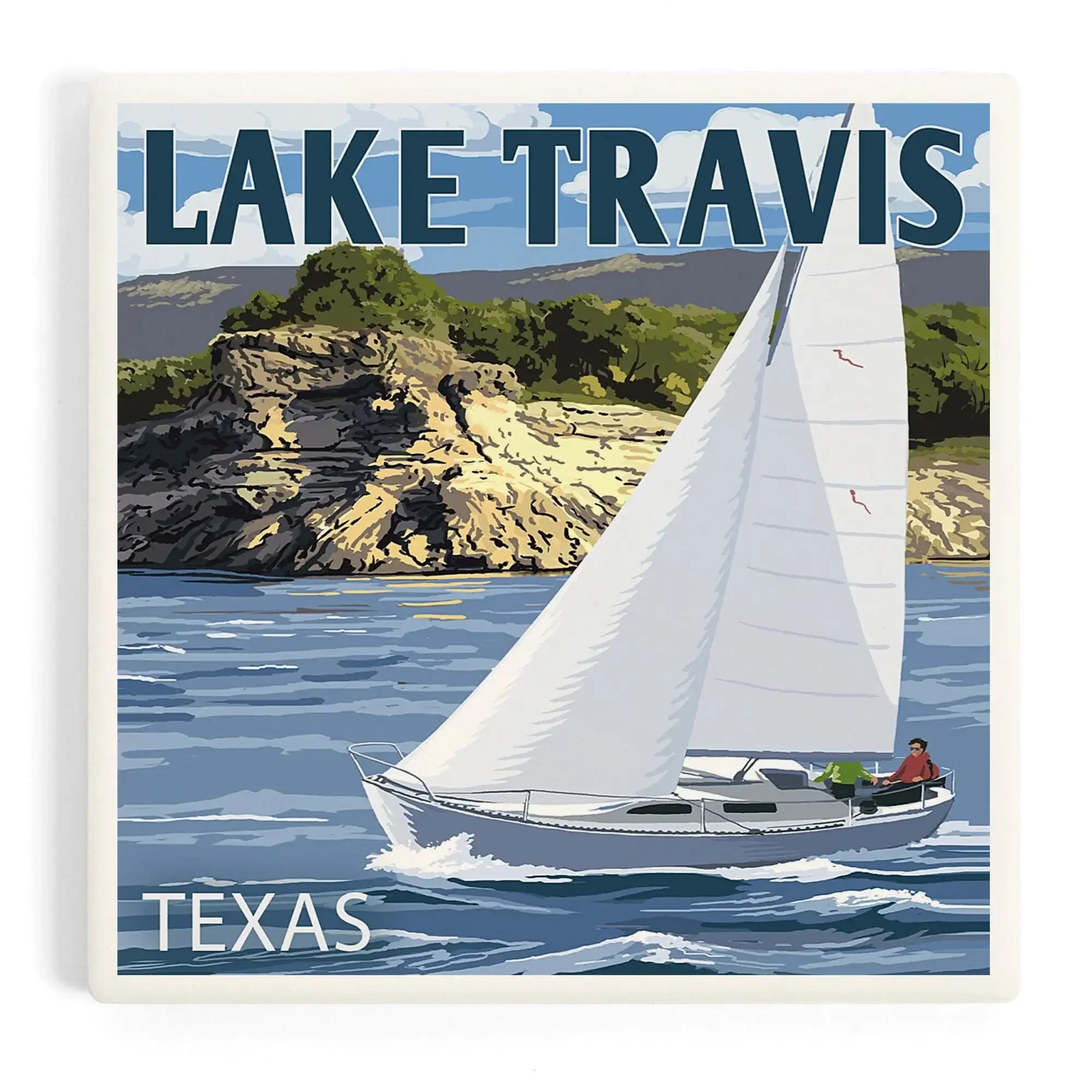 Austin, Texas, Lake Travis Sailing Scene ceramic coaster set – Lantern ...