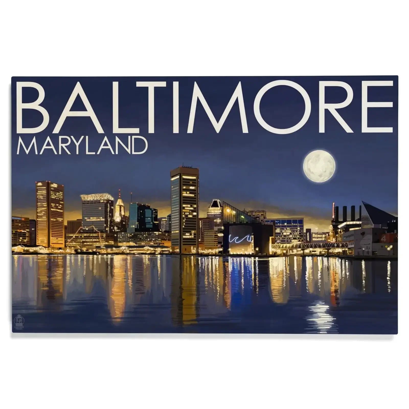 Baltimore, Maryland, Skyline at Night, Lantern Press Photography, Wood