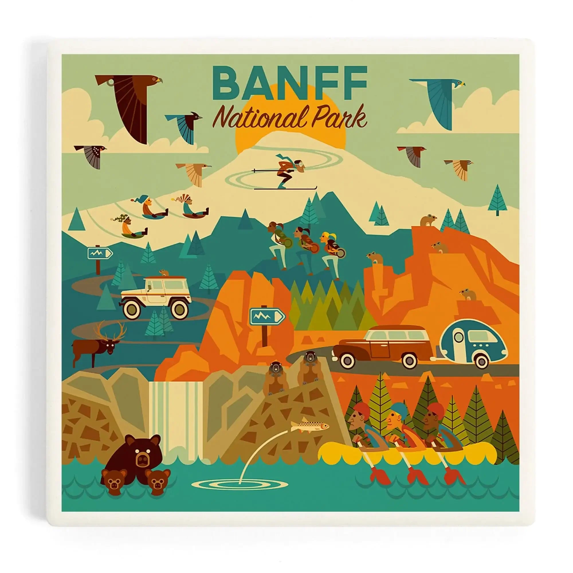 Banff National Park, Geometric ceramic coaster set – Lantern Press