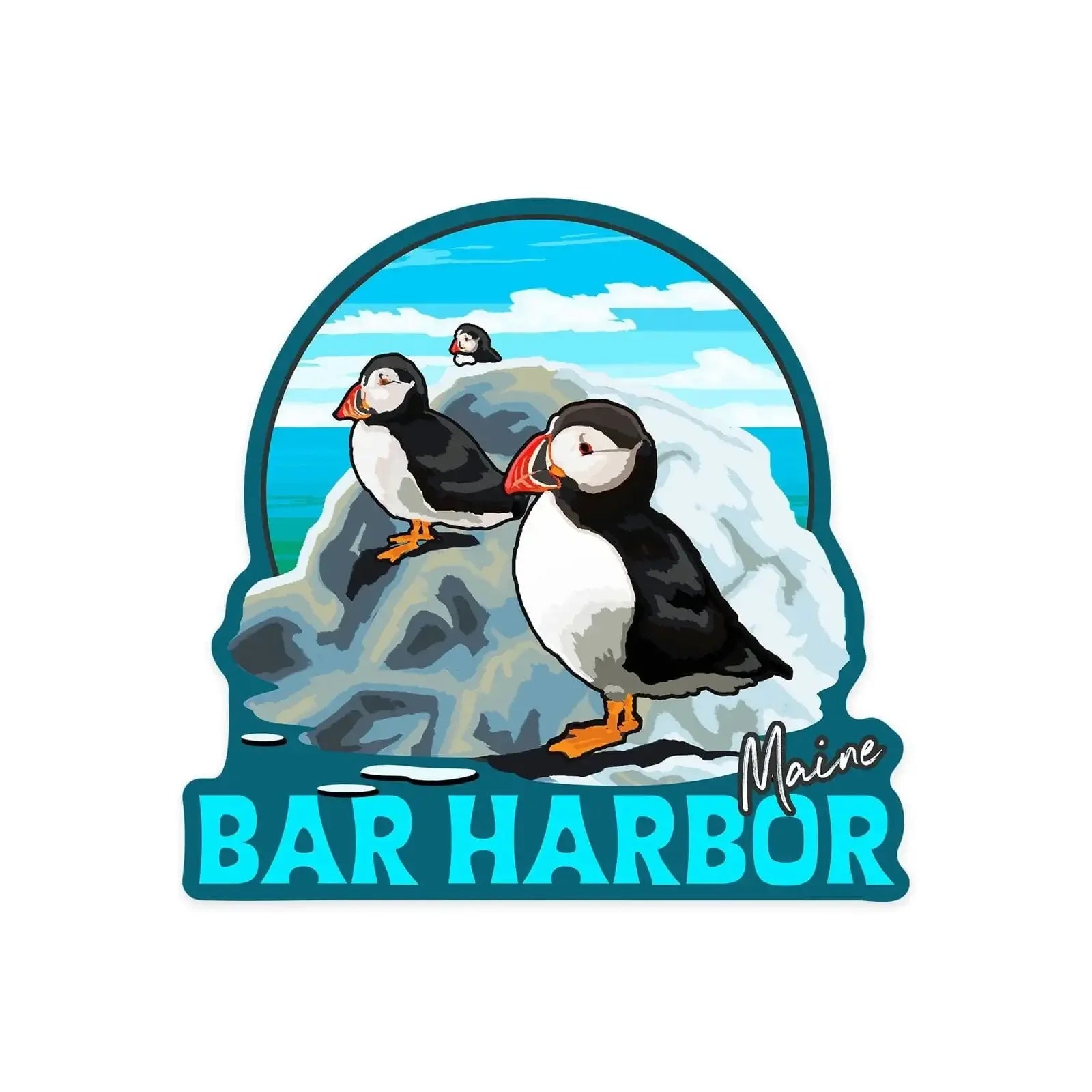 Bar Harbor, Maine, Puffins, Contour, outdoor vinyl stickers – Lantern Press