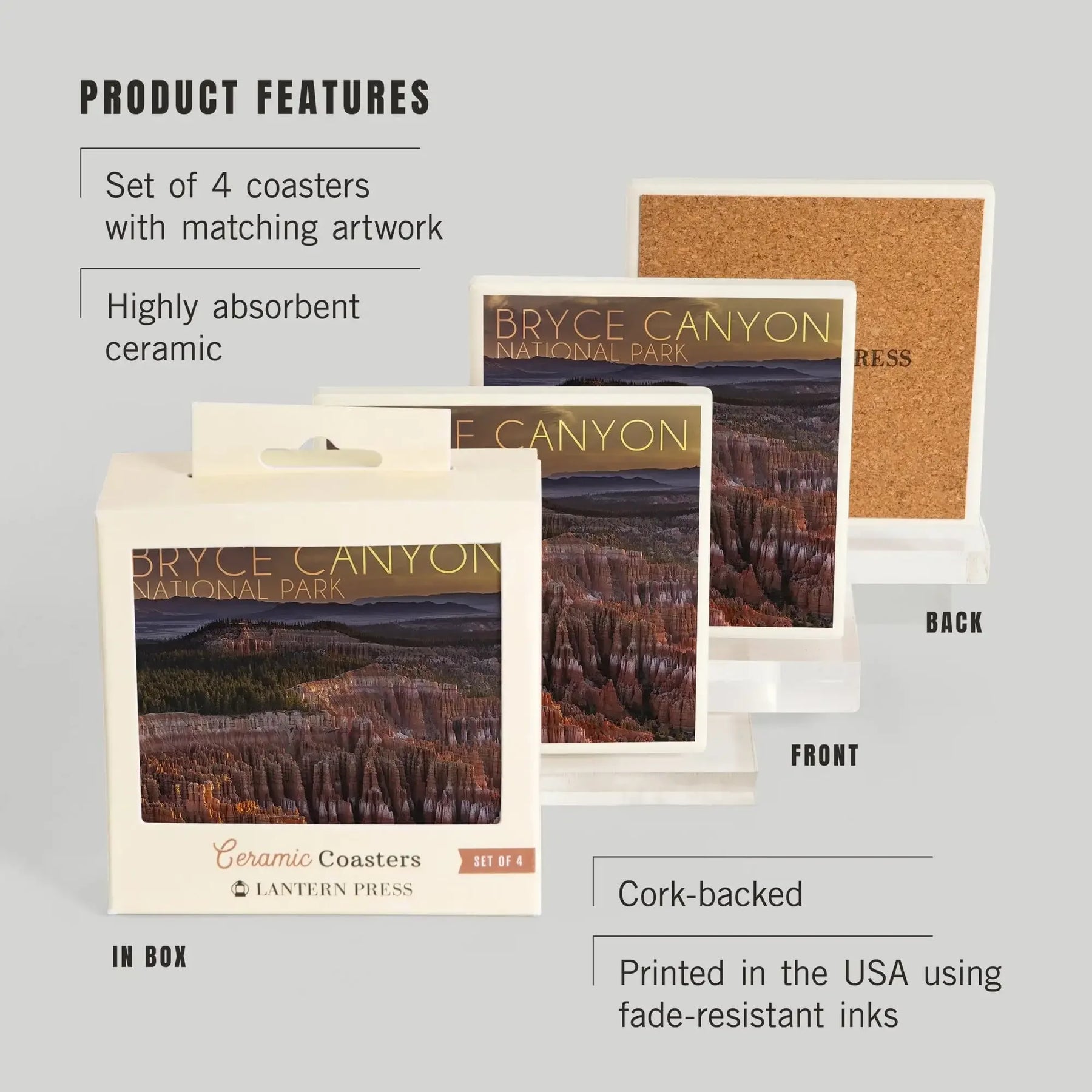 Bryce Canyon National Park, Utah, Canyon Sunset ceramic coaster set ...