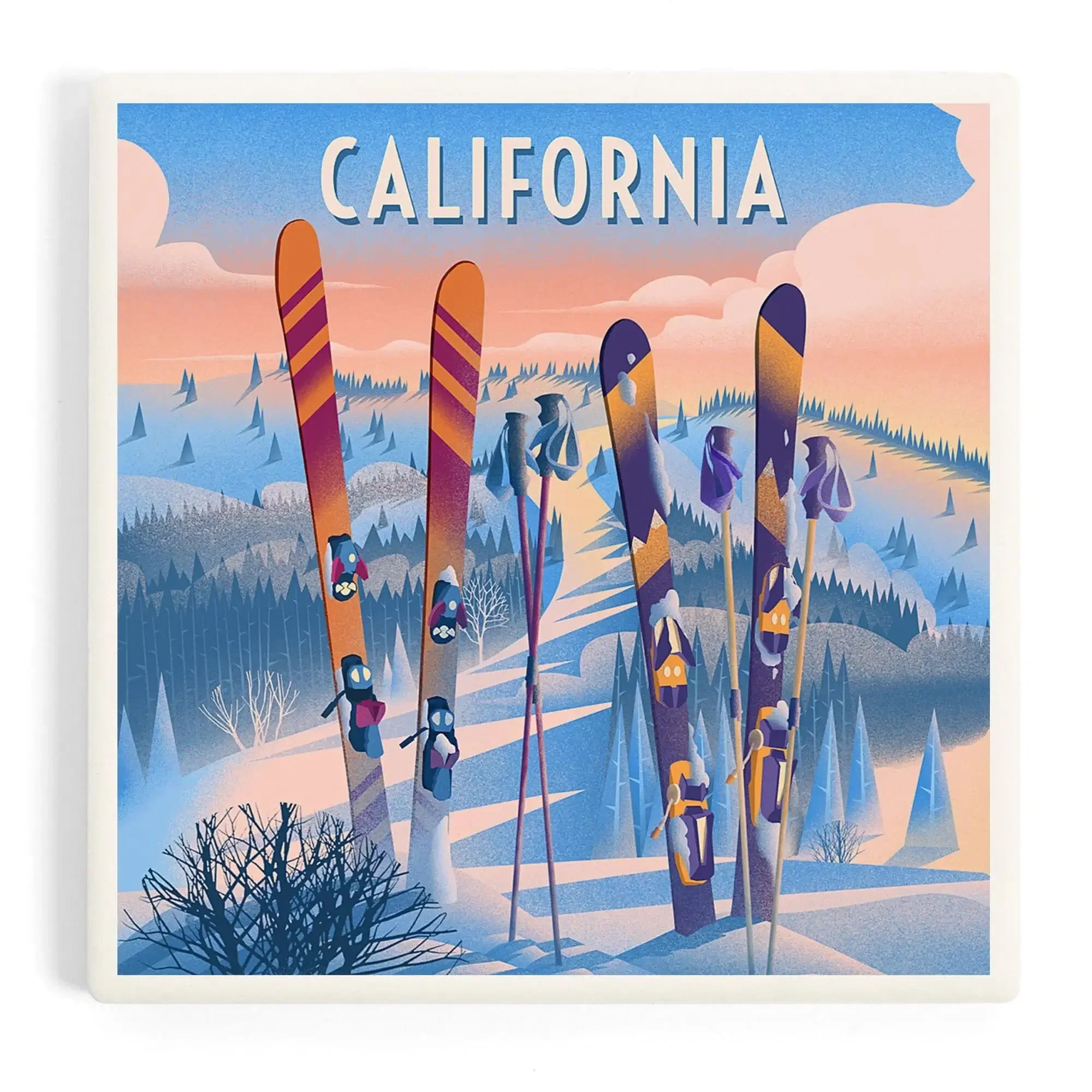 California, Prepare for Takeoff, Skis In Snowbank ceramic coaster set ...