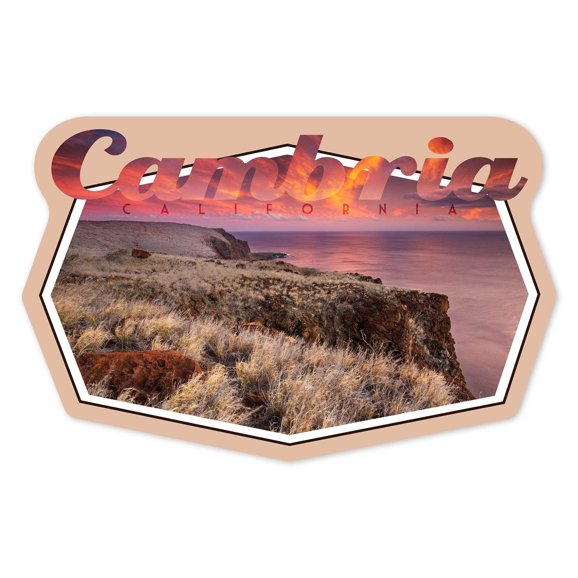 Cambria, California, Contour, outdoor vinyl stickers – Lantern Press