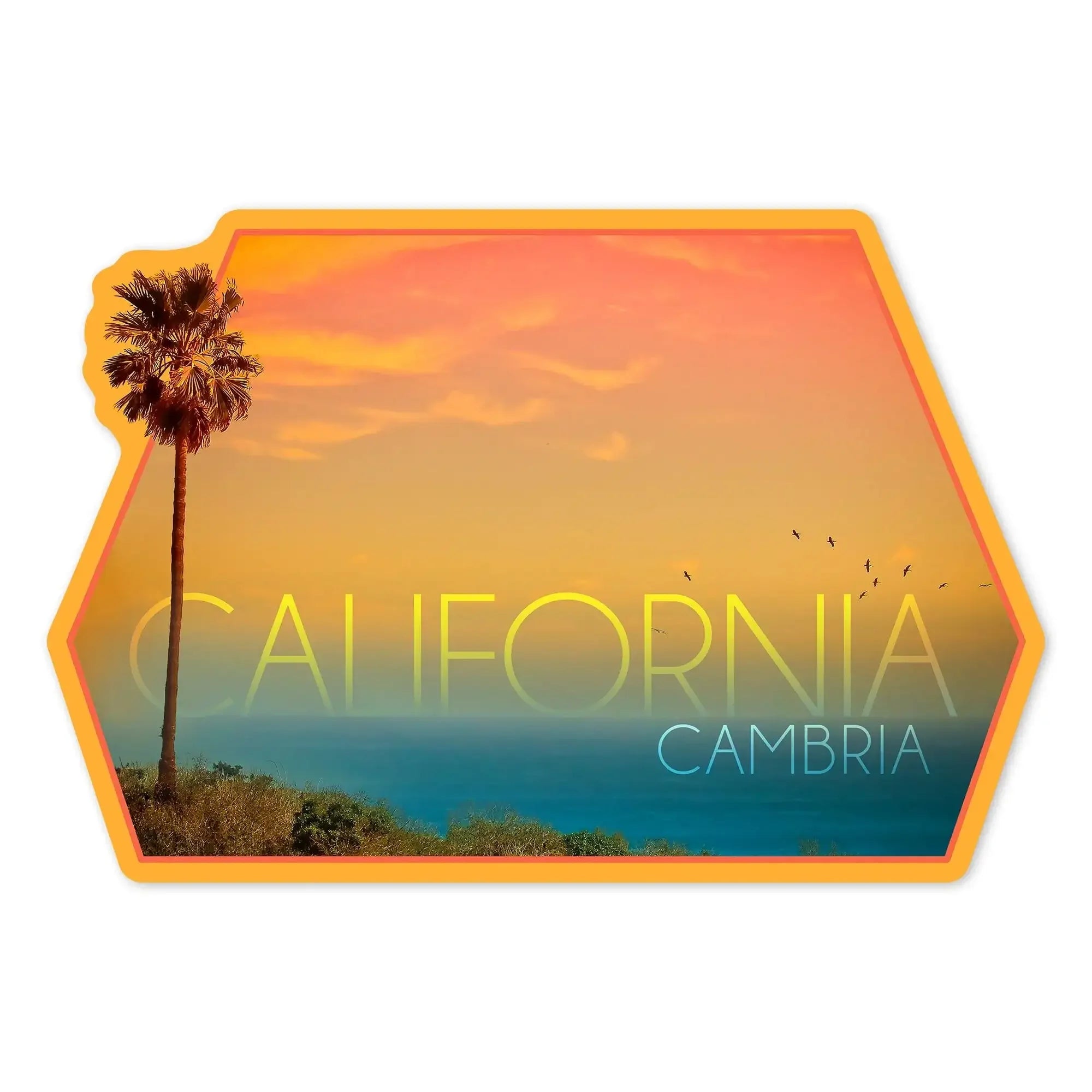 Cambria, California, Sunset and Birds, Contour, outdoor vinyl stickers ...
