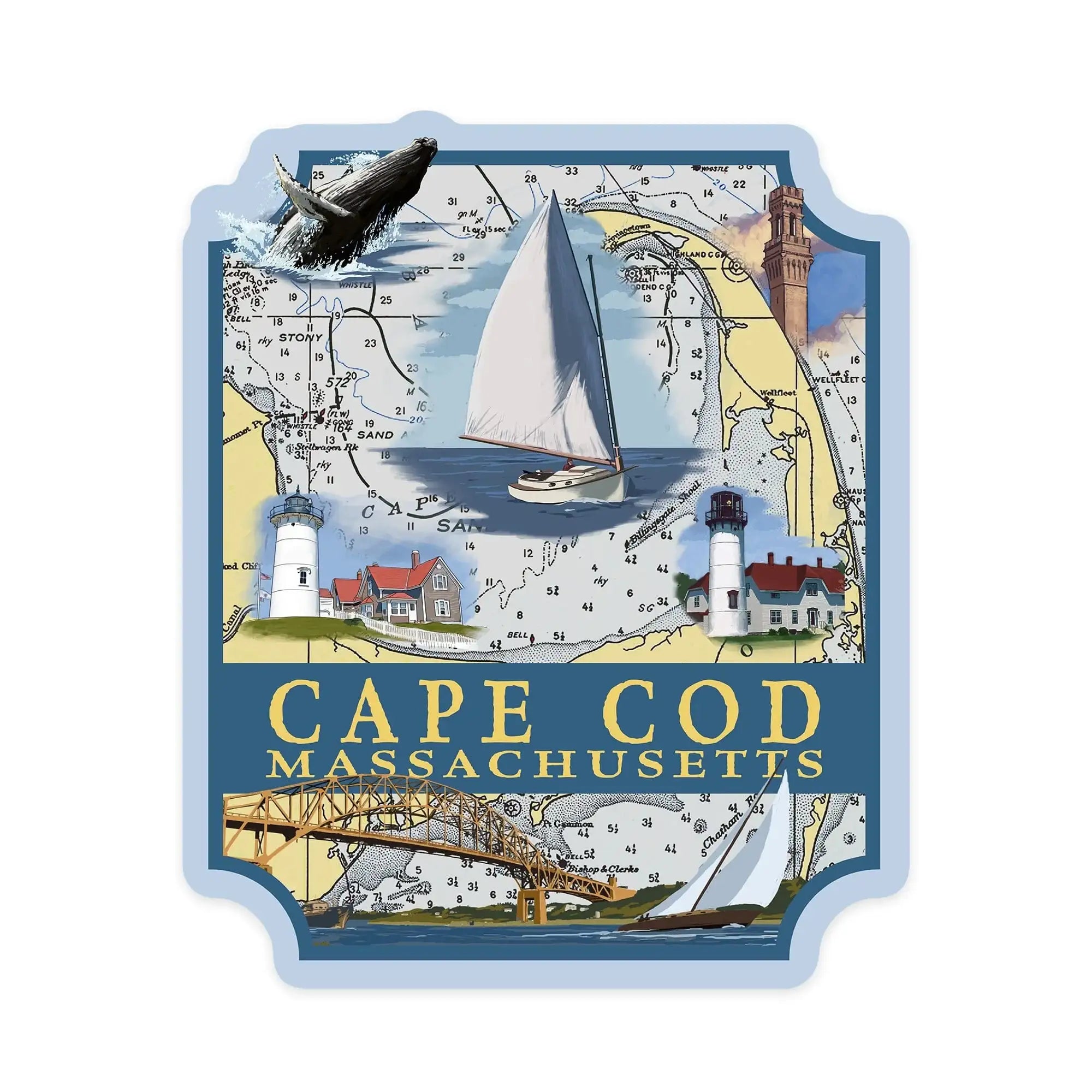 Cape Cod, Massachusetts, Nautical Chart, Contour, outdoor vinyl ...