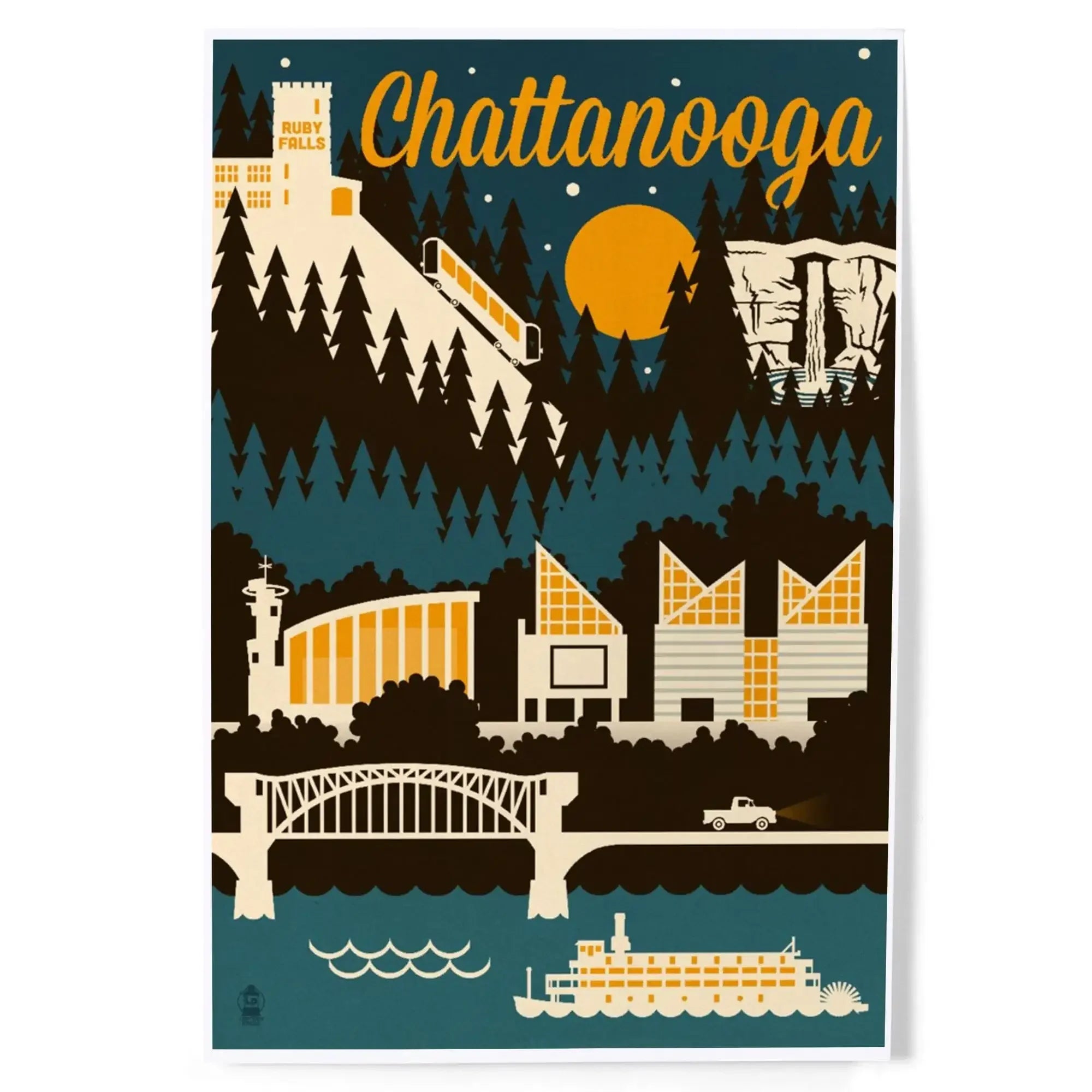 Chattanooga, Tennessee, Retro Skyline art prints, metal signs – Lantern ...