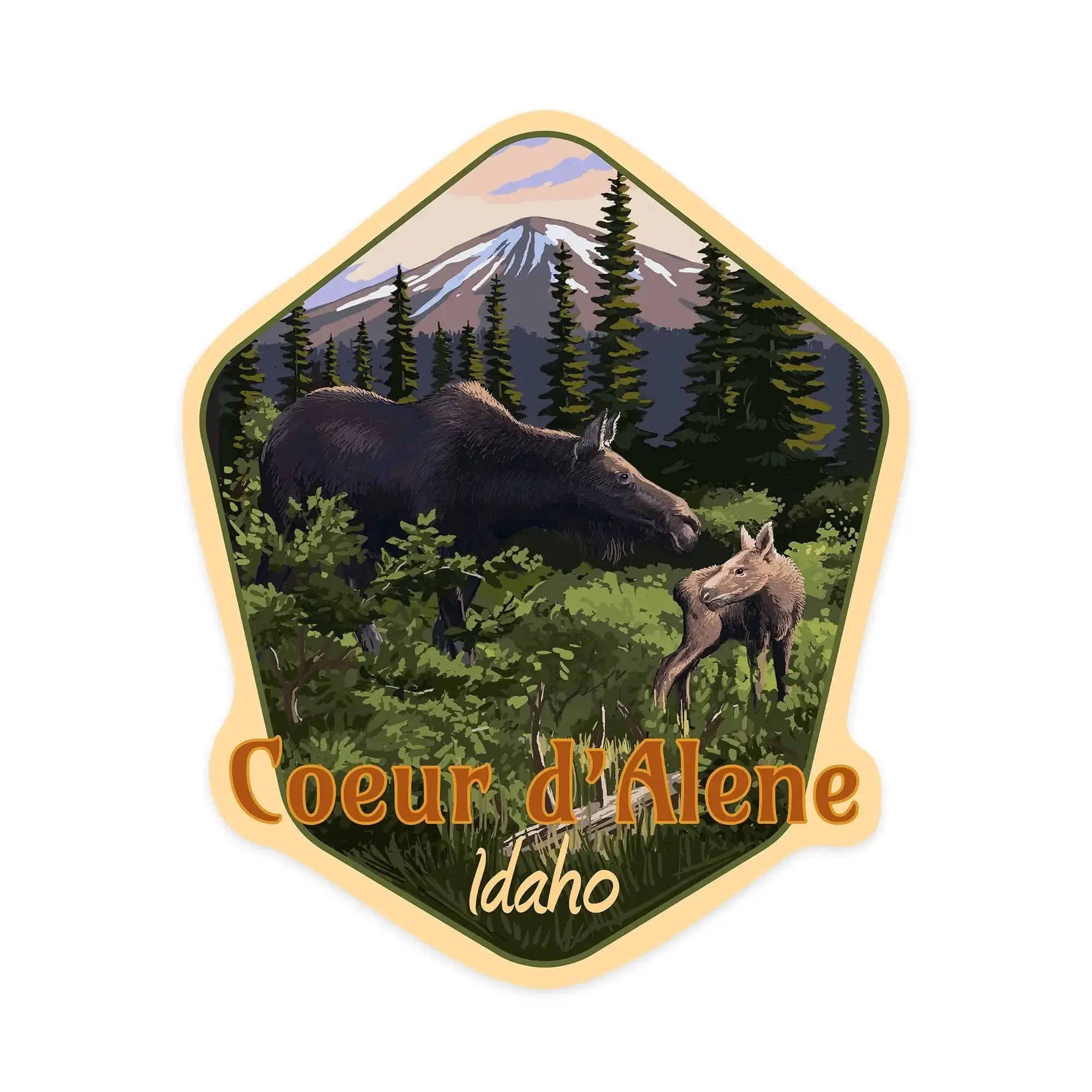 Coeur d'Alene, Idaho, Moose and Calf, Contour, outdoor vinyl stickers ...