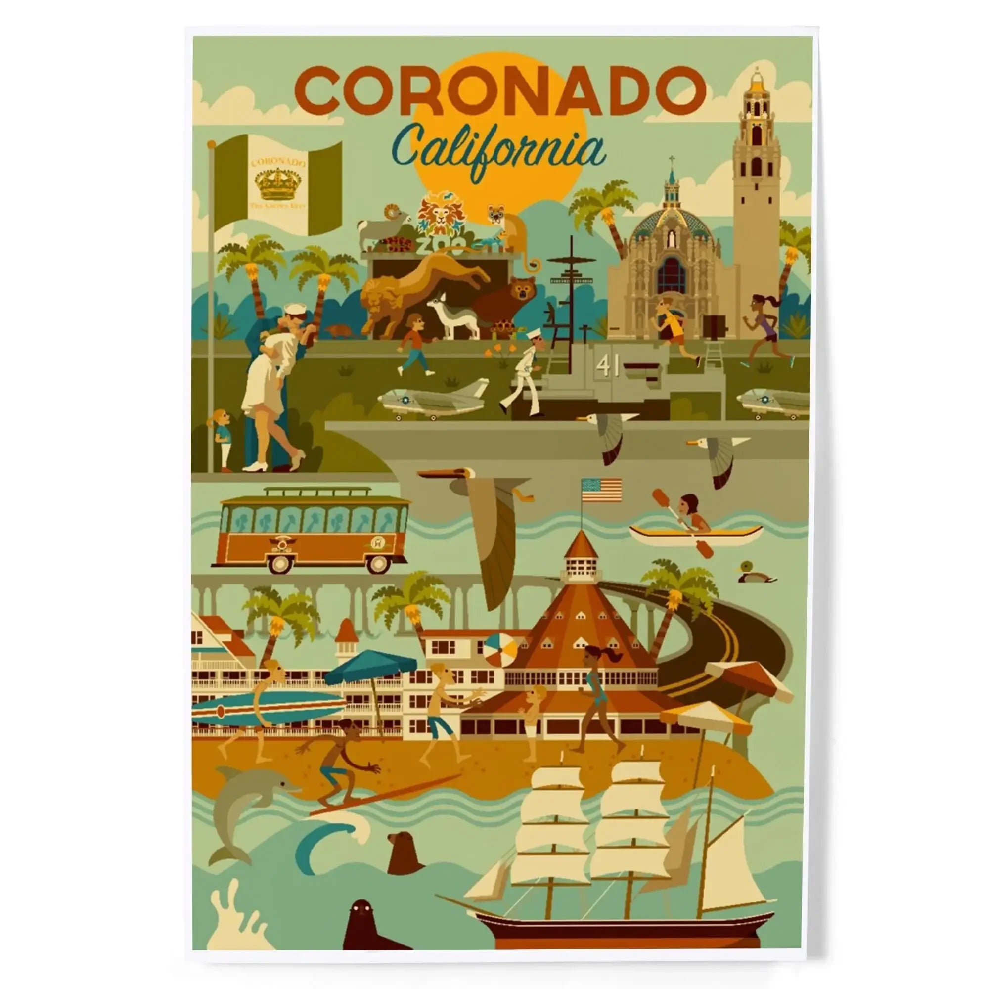 Coronado, California, Geometric art prints, metal signs – Lantern Press