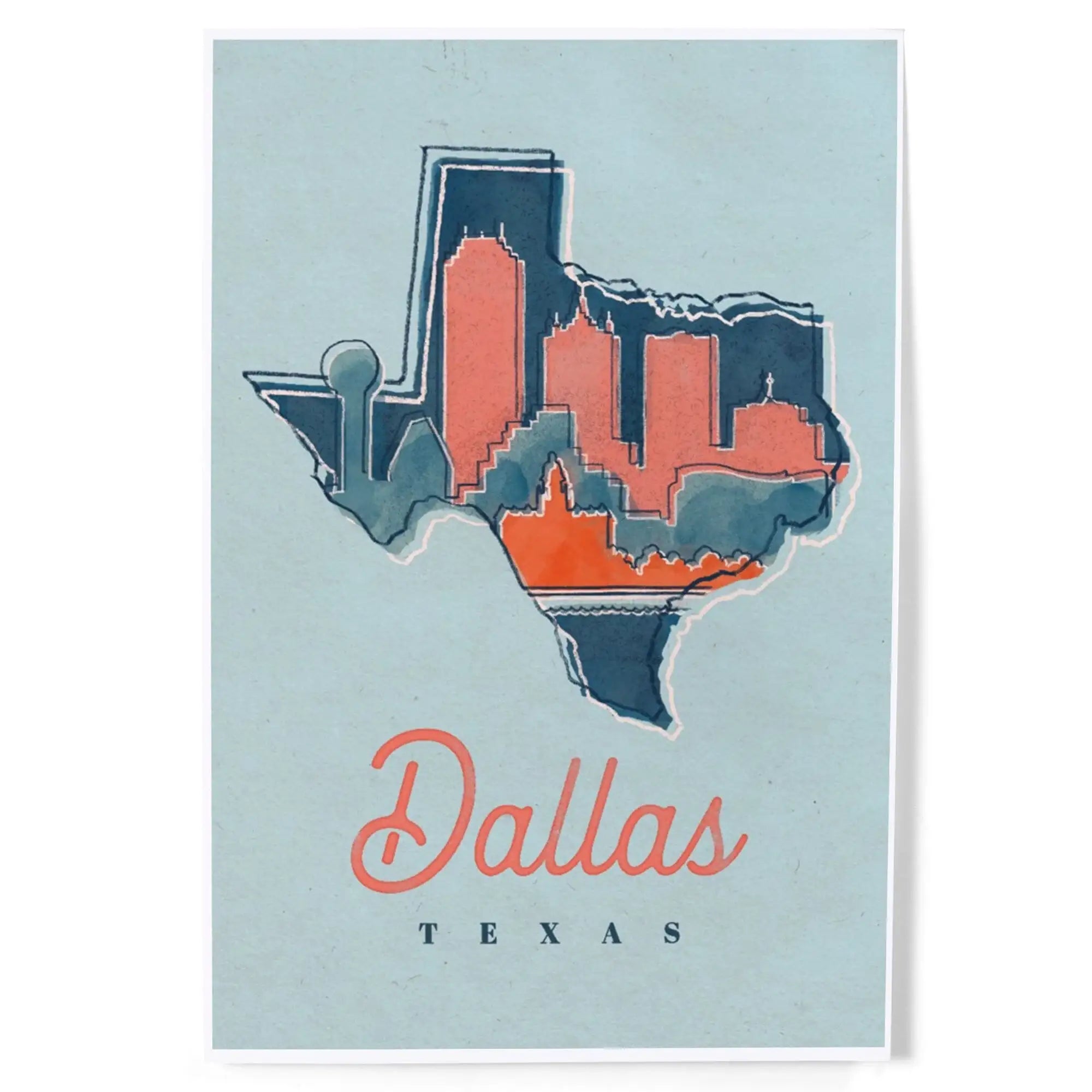 Dallas, Texas, Whimsy City Collection, State and Skyline art prints ...