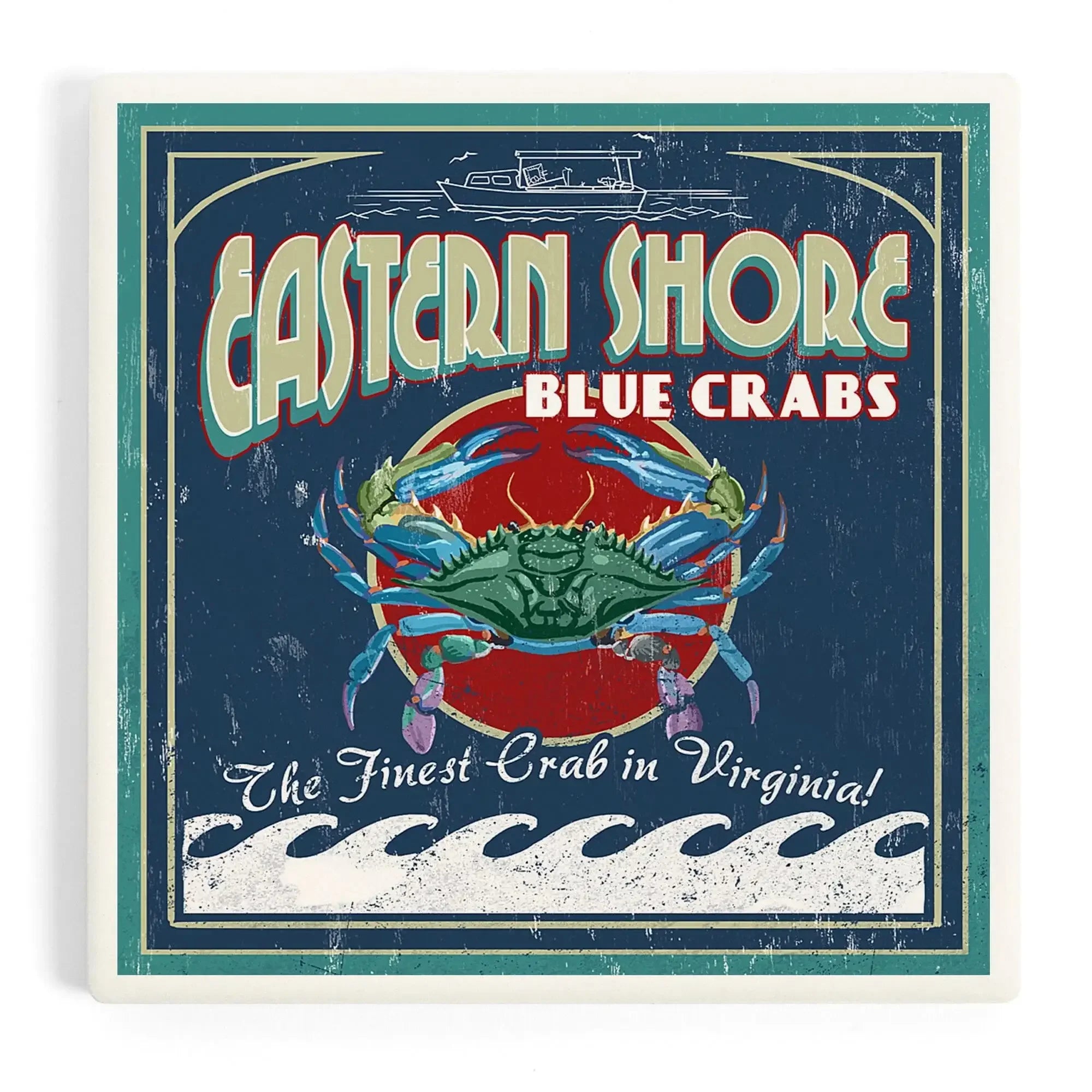 Eastern Shore, Virginia, Blue Crabs Vintage Sign ceramic coaster set ...