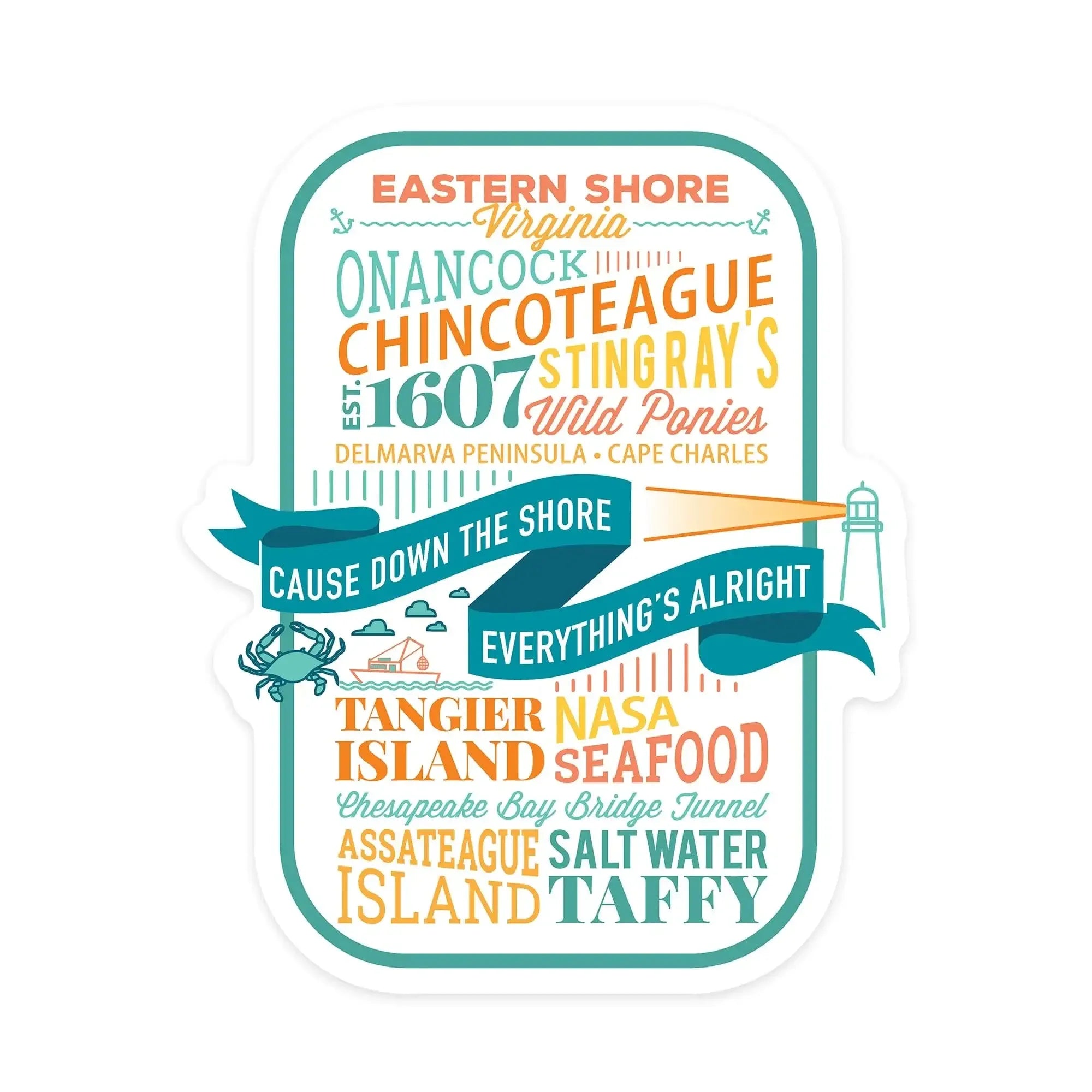 Eastern Shore, Virginia, Stacked Typography, Contour, outdoor vinyl ...