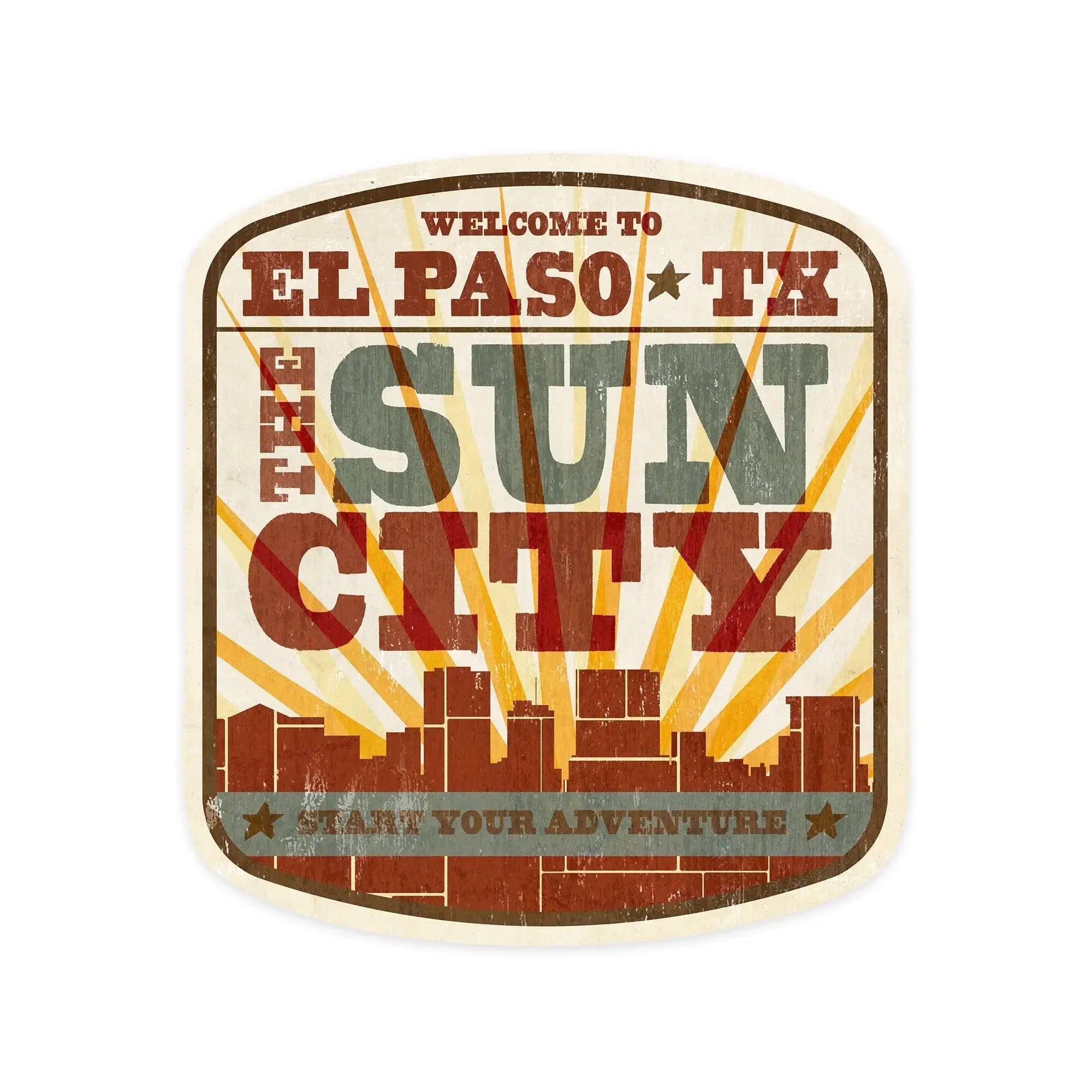 El Paso, Texas, Skyline and Sunburst Screenprint Style, Contour ...