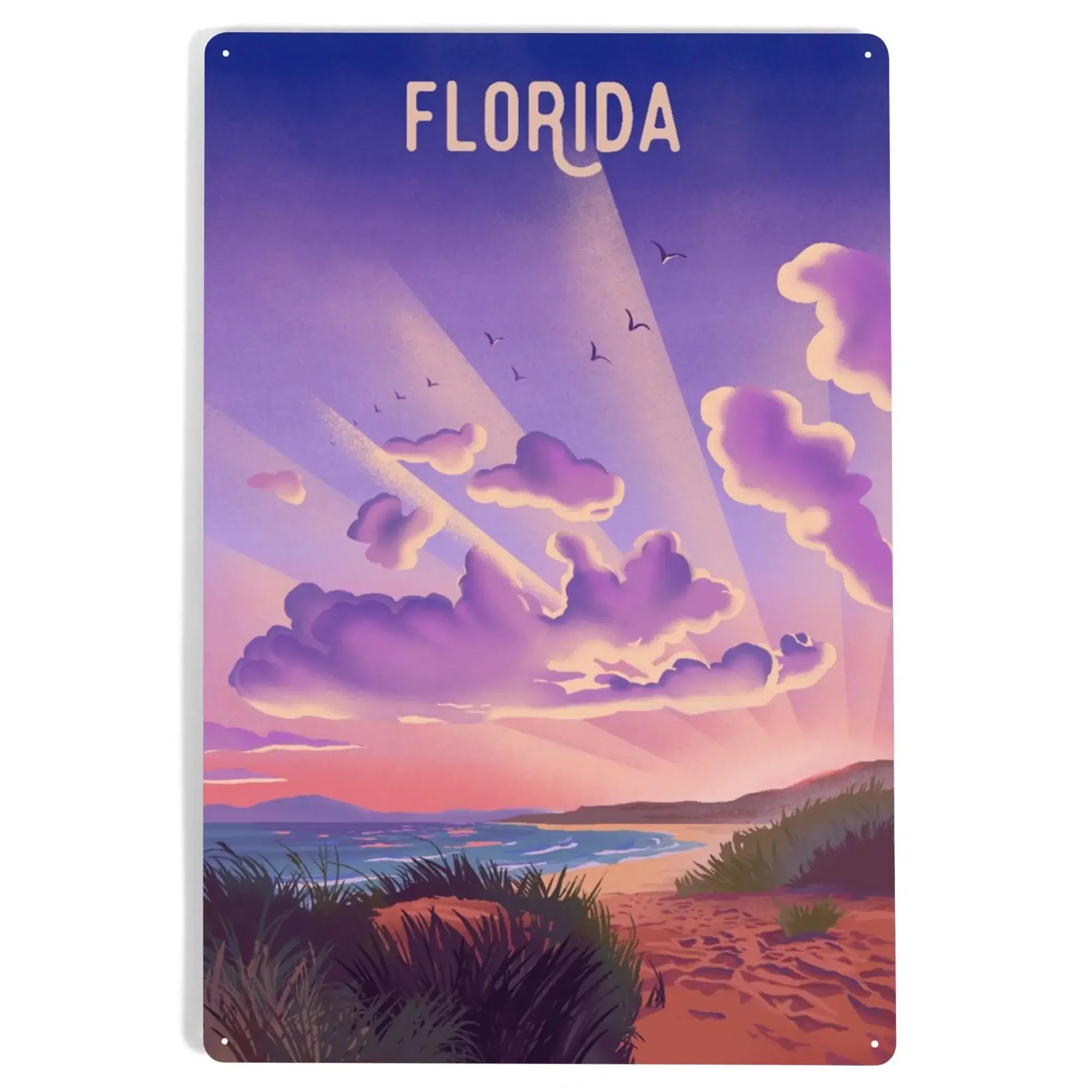 Florida, Beach Sunset, Lithograph metal signs – Lantern Press