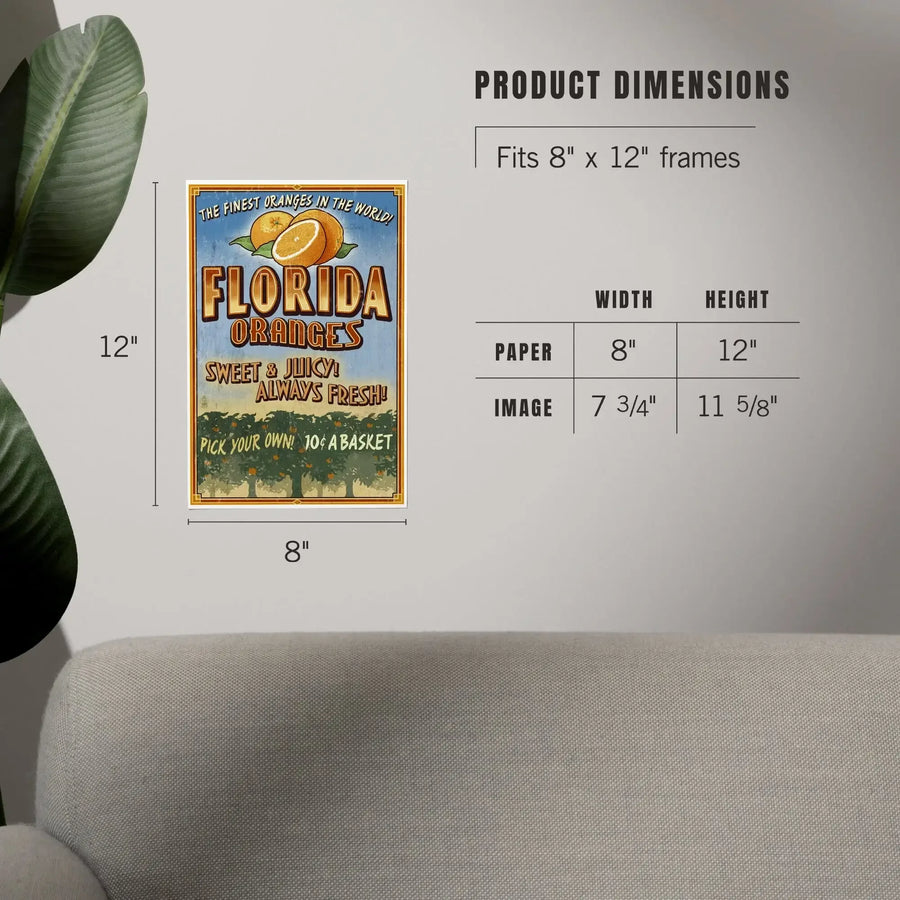 Florida, Orange Grove Vintage Sign art prints, metal signs – Lantern Press