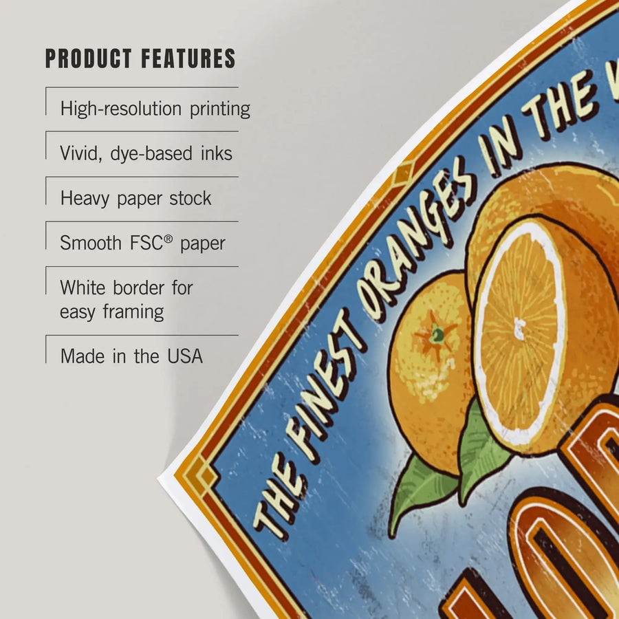 Florida, Orange Grove Vintage Sign art prints, metal signs – Lantern Press