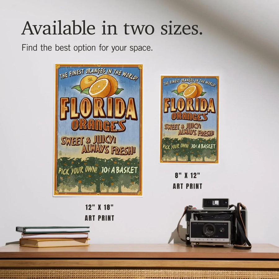 Florida, Orange Grove Vintage Sign art prints, metal signs – Lantern Press