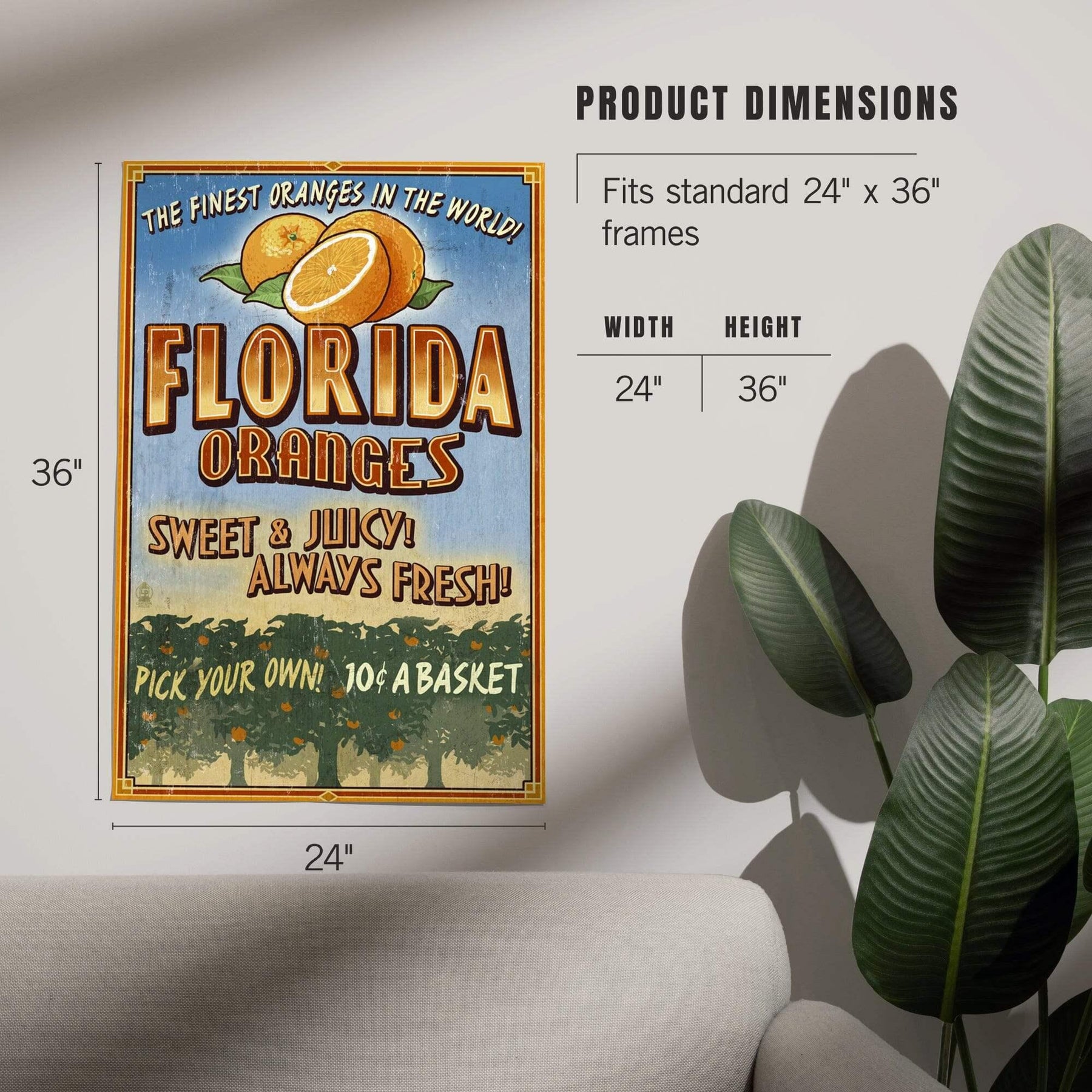 Florida, Orange Grove Vintage Sign art prints, metal signs – Lantern Press