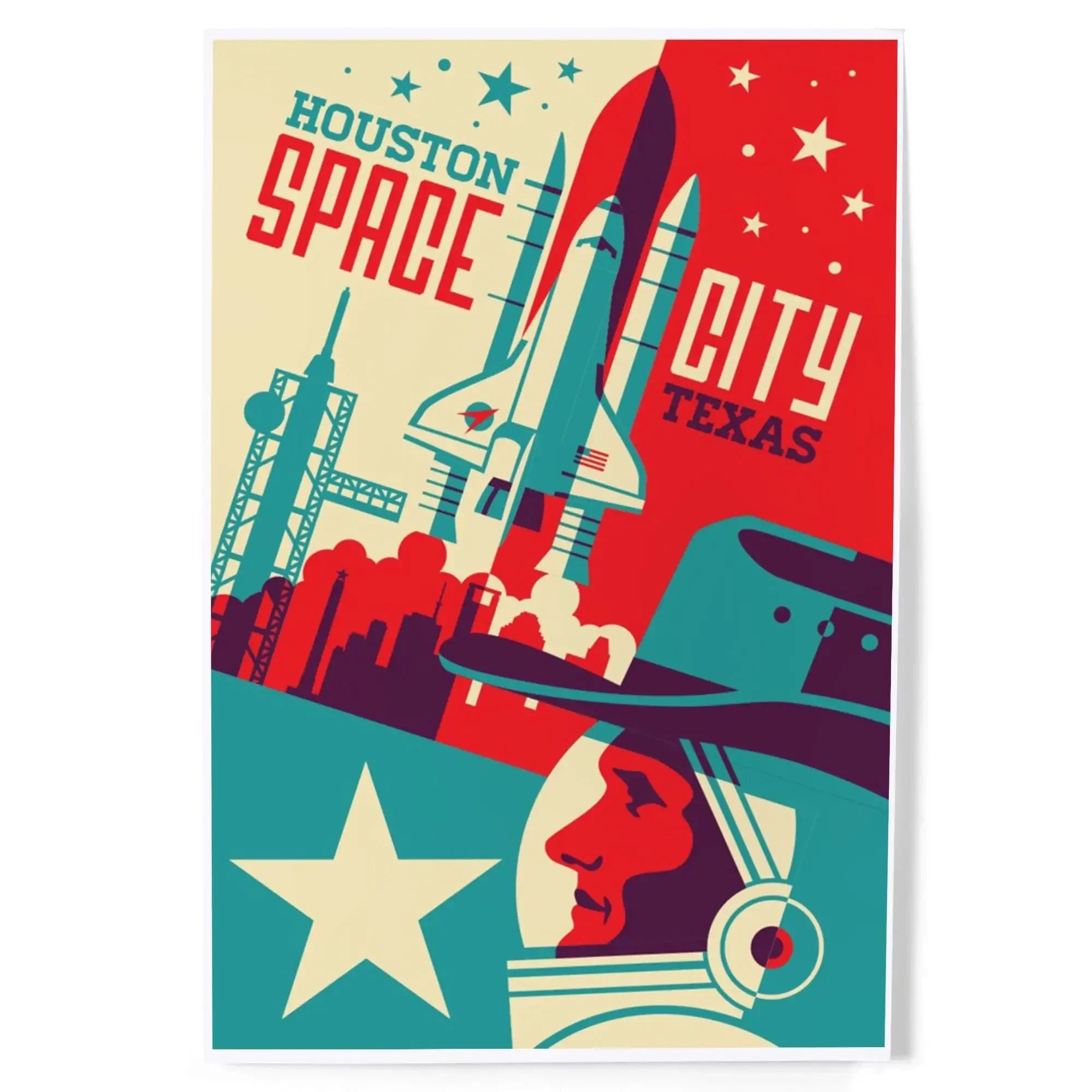 Houston, Texas, Space City, Vector art prints, metal signs – Lantern Press