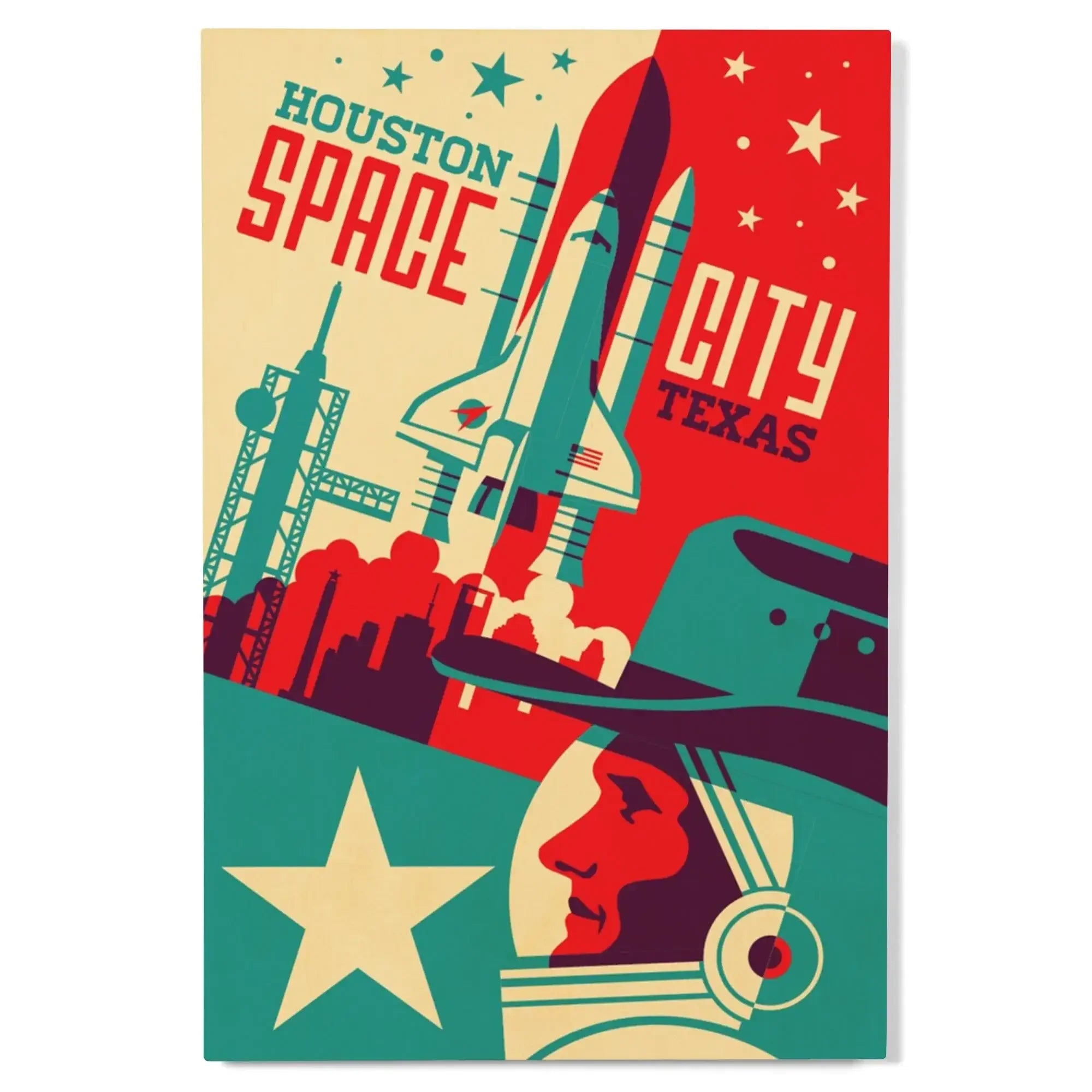 Houston, Texas, Space City, Vector, Lantern Press Artwork, Wood Signs
