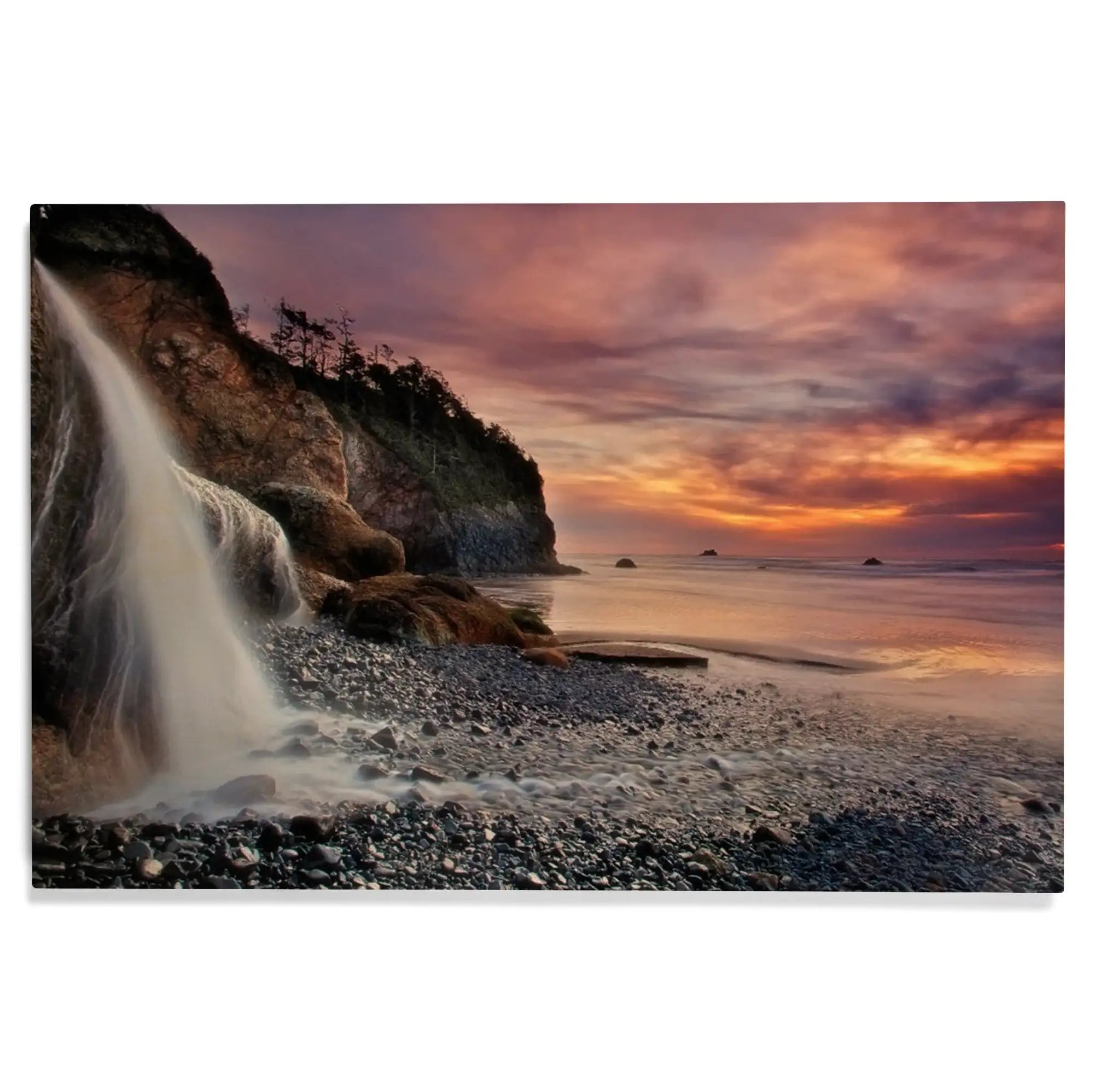 Hug Point, Oregon, Sunset, Waterfall, Lantern Press Photography wood ...