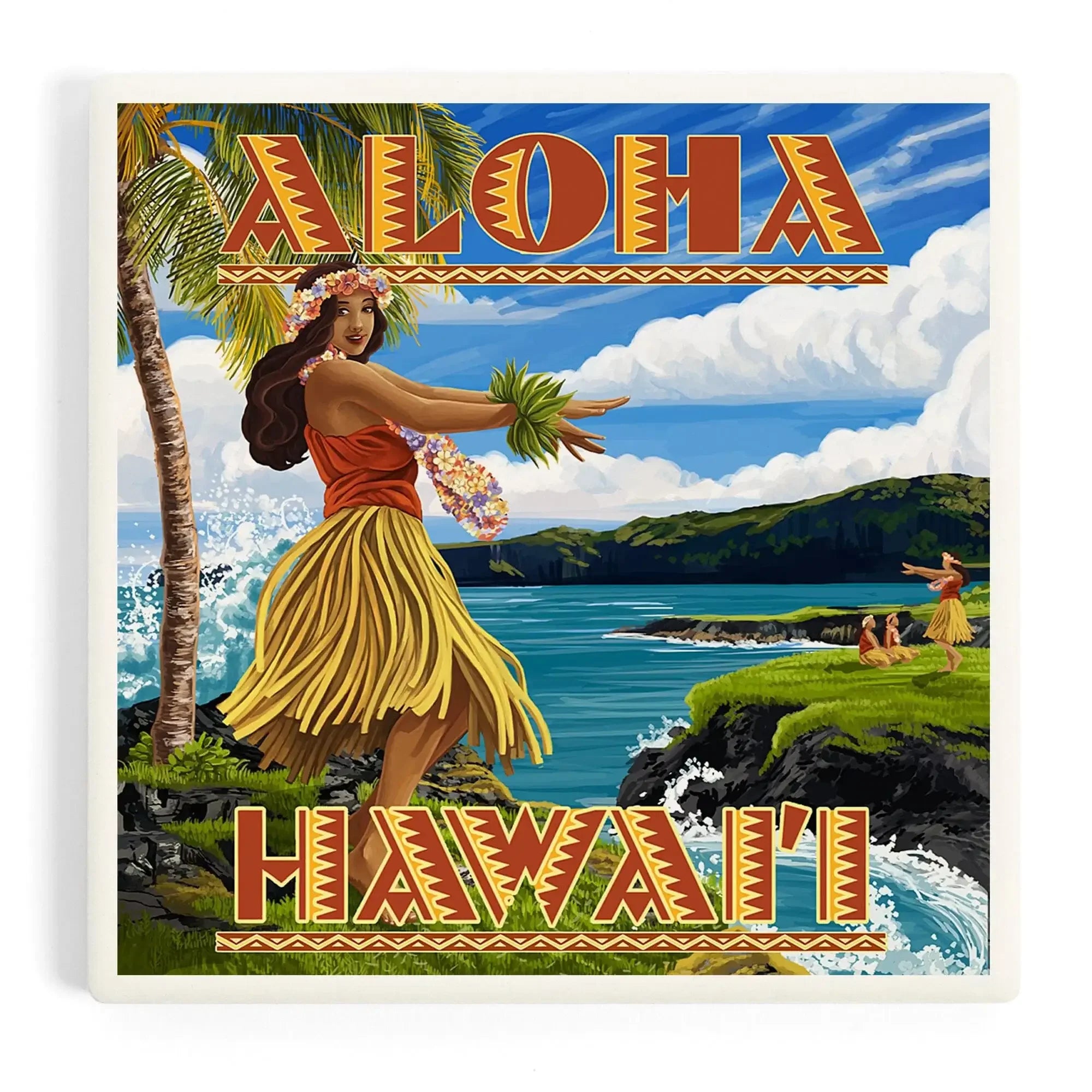 Hula Girl on Coast, Aloha Hawaii ceramic coaster set – Lantern Press