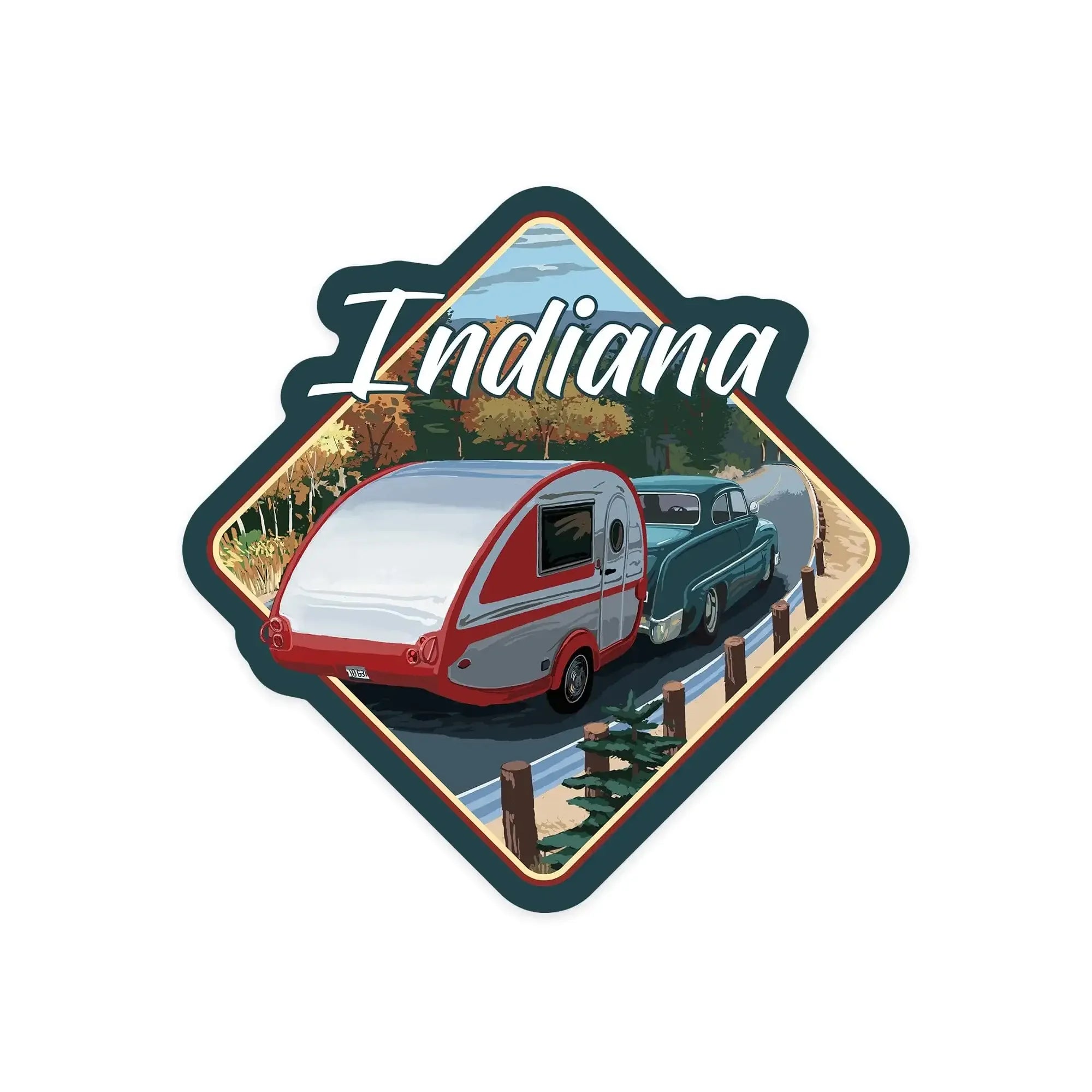 Indiana, Retro Camper on Road, Contour, outdoor vinyl stickers ...