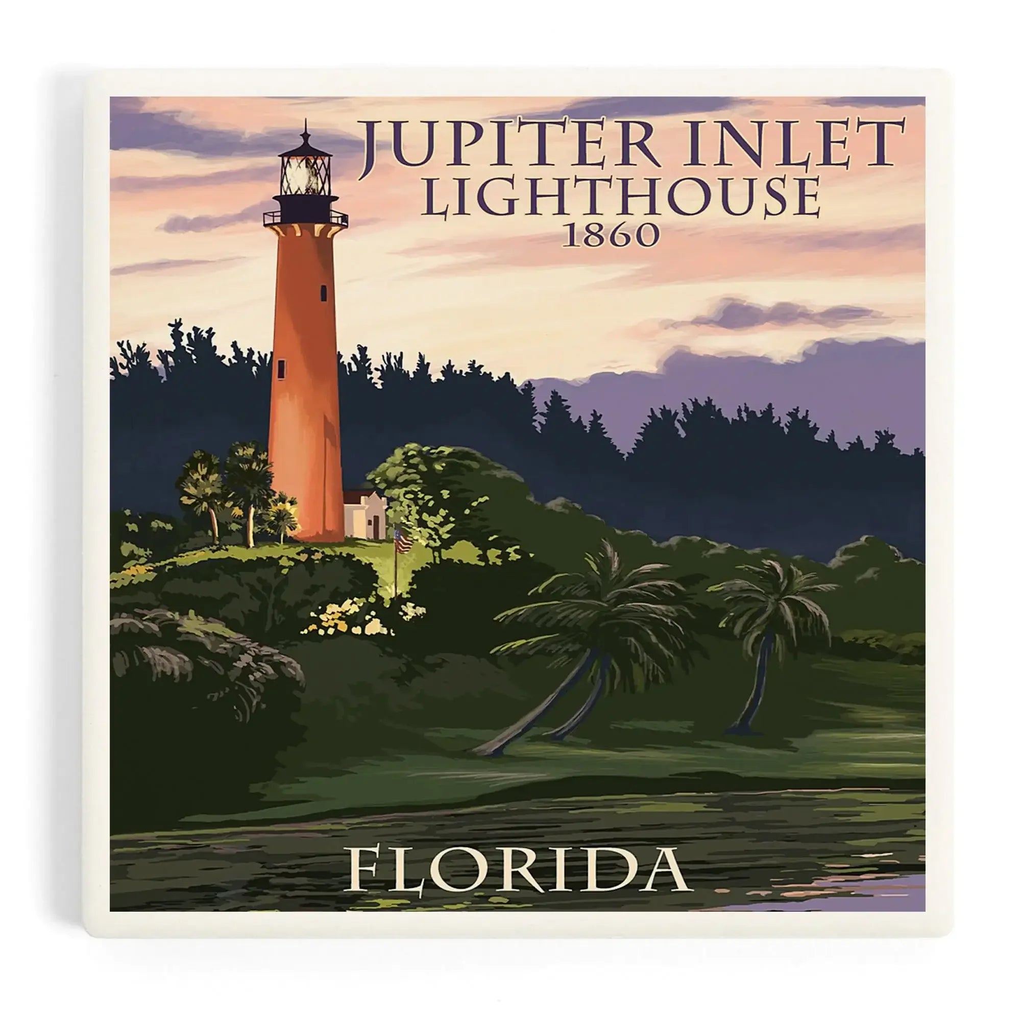 Jupiter, Florida, Jupiter Inlet Lighthouse, Sunset ceramic coaster set ...