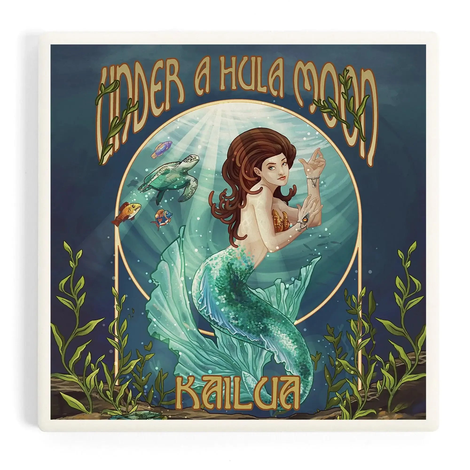 Kailua, Hawaii, Under a Hula Moon, Mermaid ceramic coaster set ...