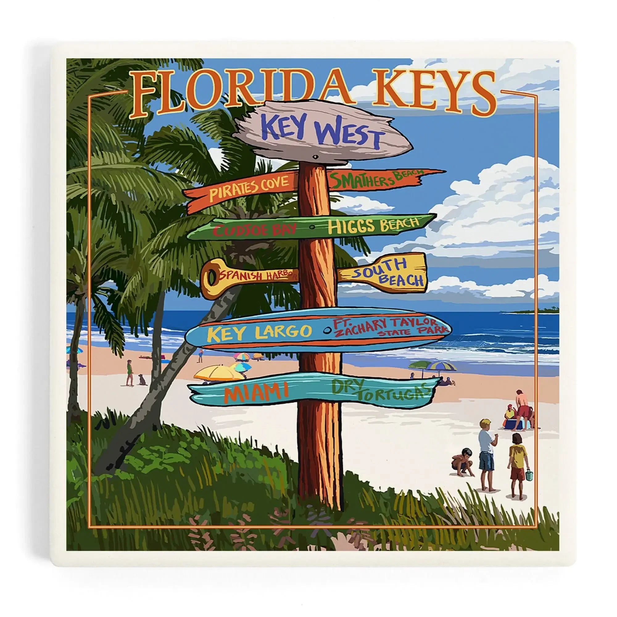Key West, Florida, Destinations Sign ceramic coaster set – Lantern Press