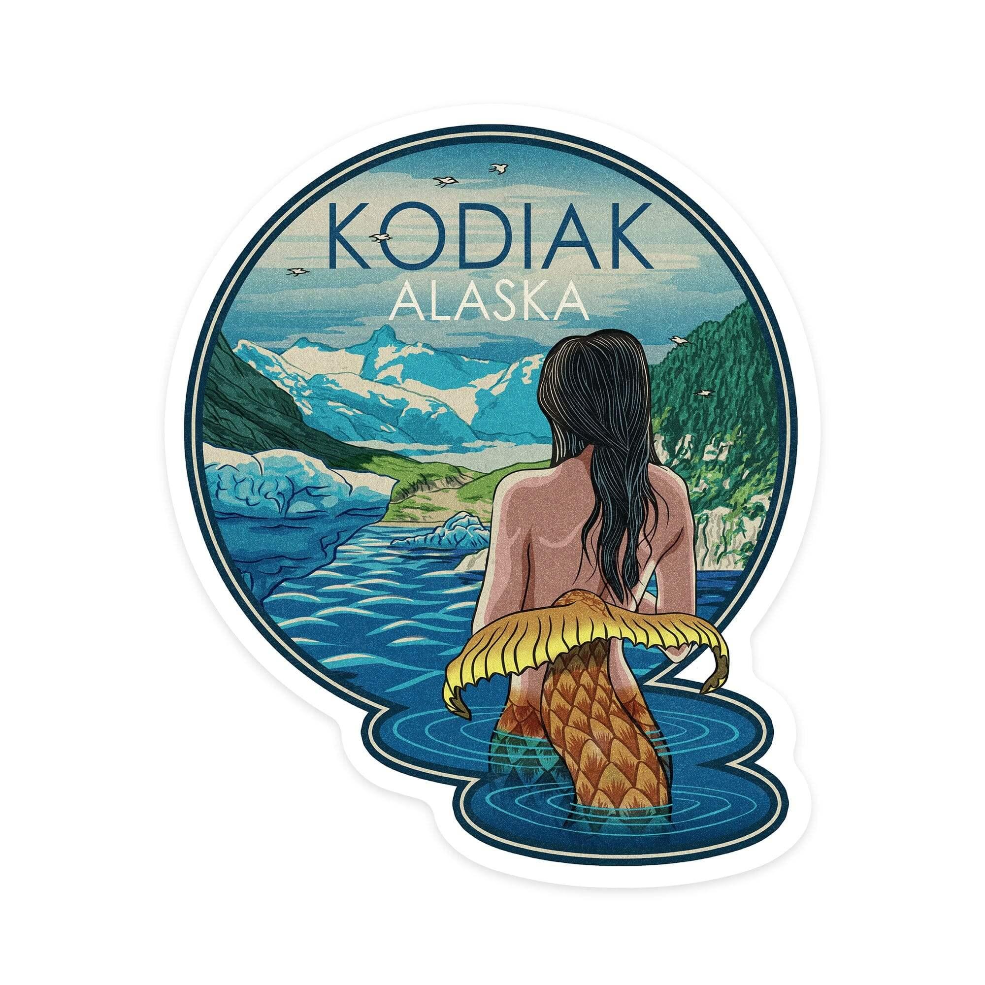 Kodiak, Alaska, Mermaid and Glaciers, Woodblock Print, Contour, outdoor ...