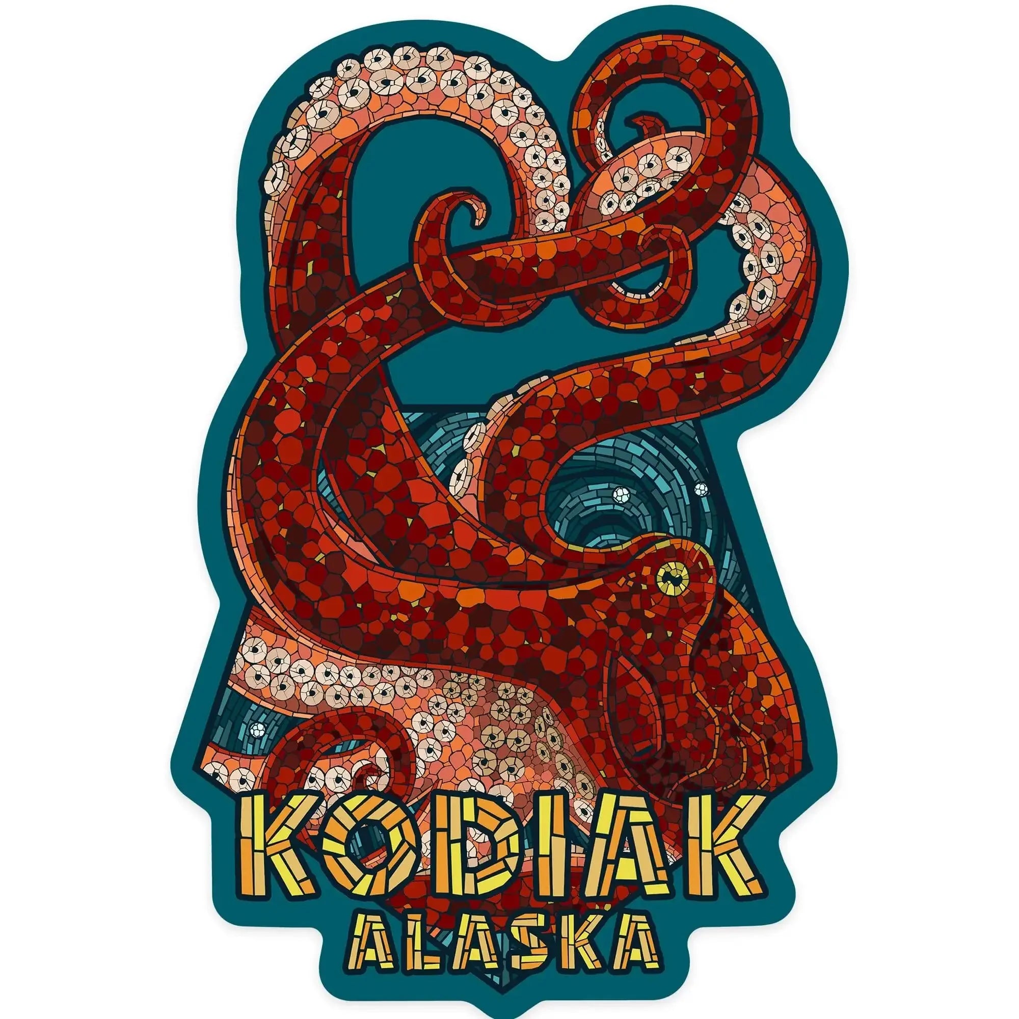 Kodiak, Alaska, Octopus Mosaic, Contour, outdoor vinyl stickers ...