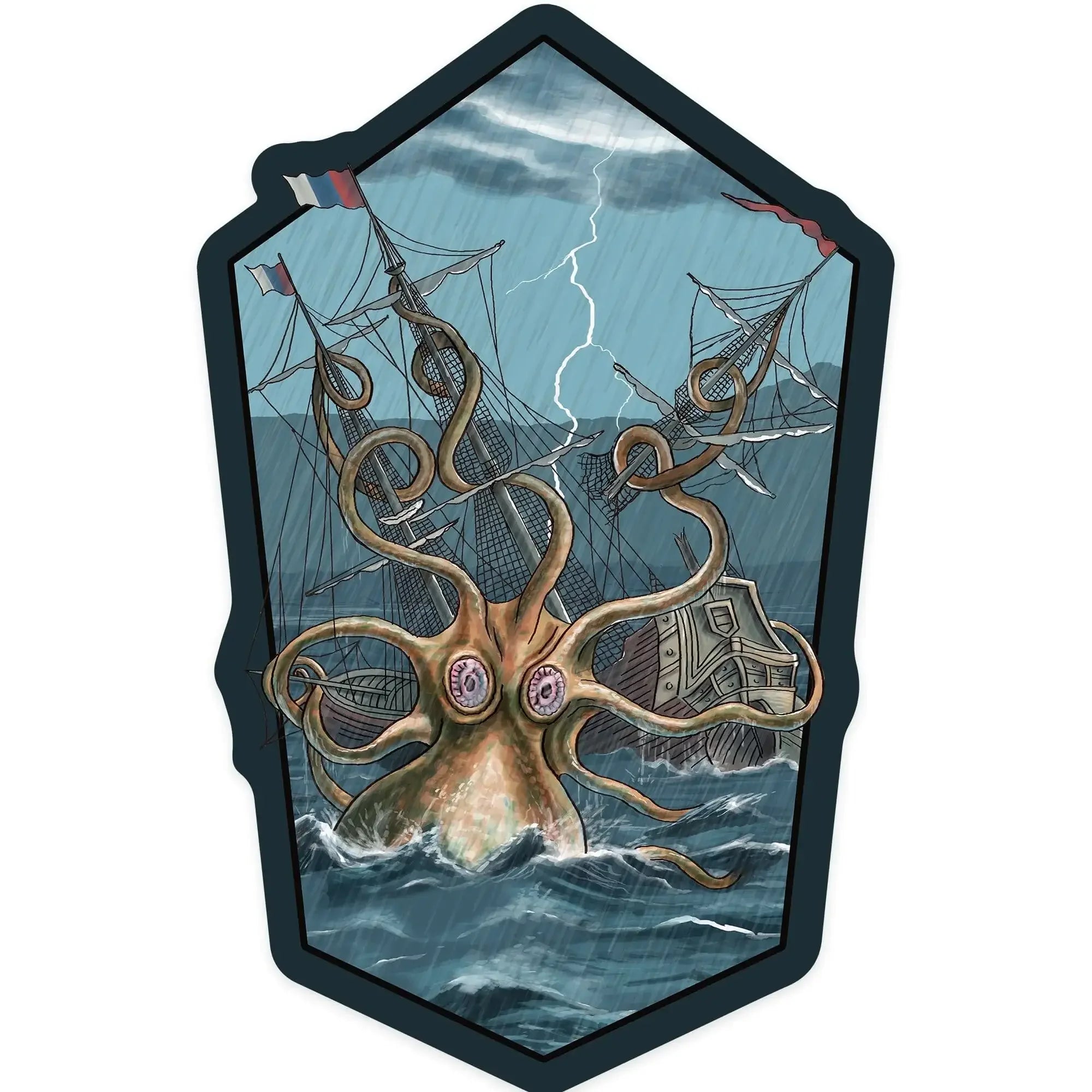 Kraken Schip Sailing Vessel And Kraken Monster Octopus Hand Drawn Flat