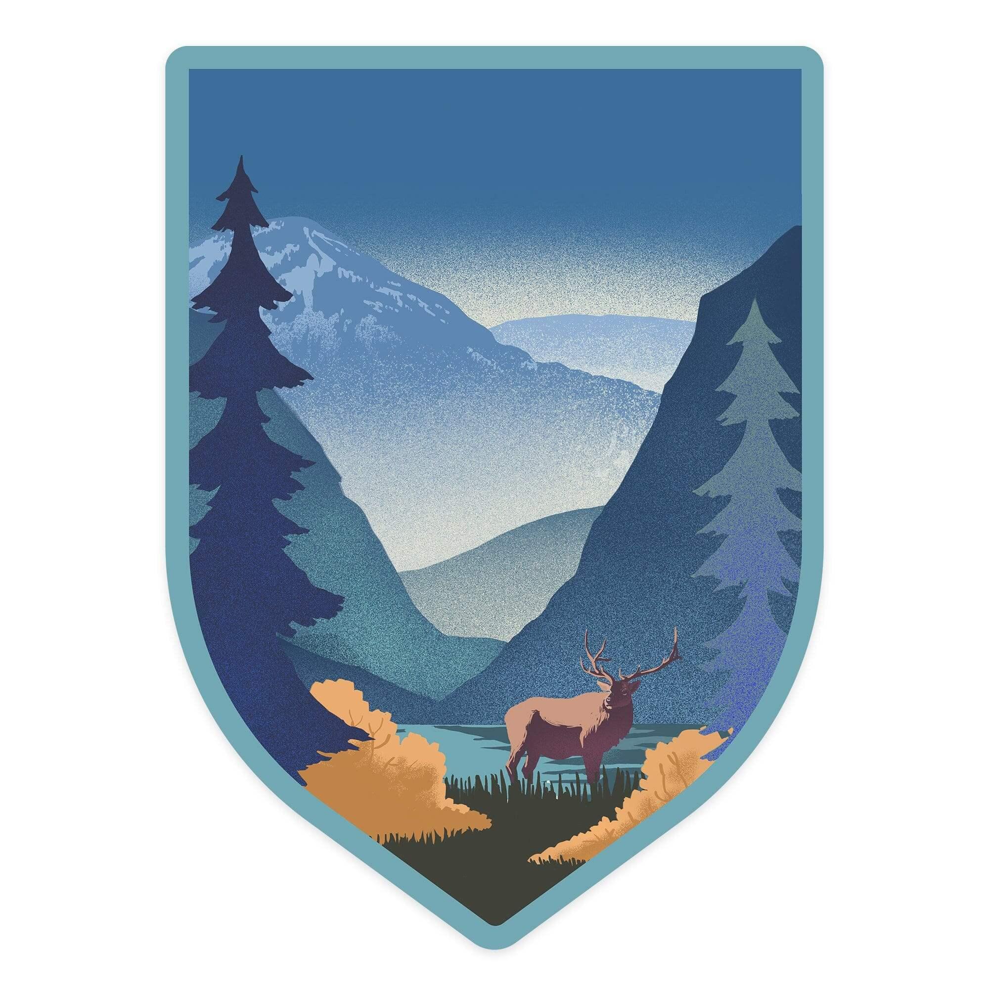 Lithograph, Elk and Mountains Scene, Contour, outdoor vinyl stickers ...