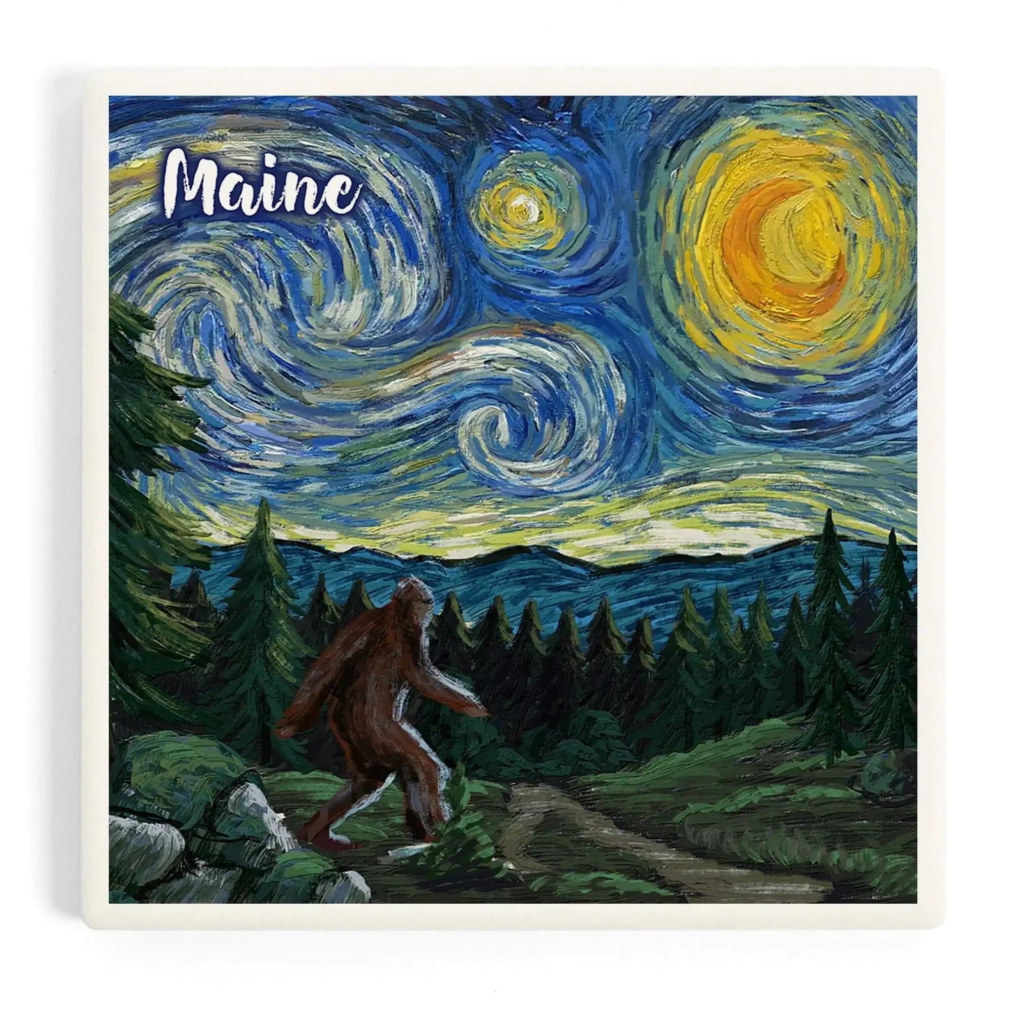 Maine, Starry Night, Bigfoot ceramic coaster set – Lantern Press