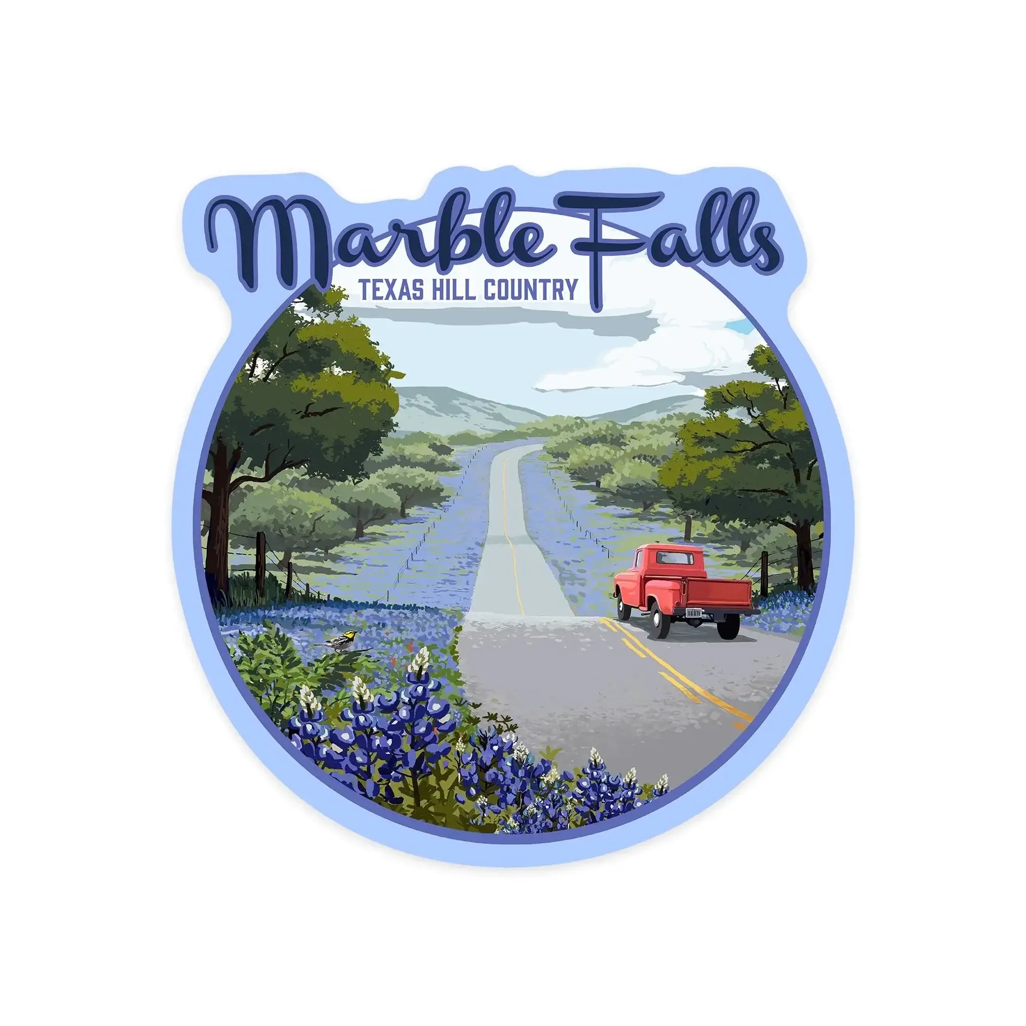 Marble Falls, Texas, Bluebonnets and Highway, Contour, outdoor vinyl ...