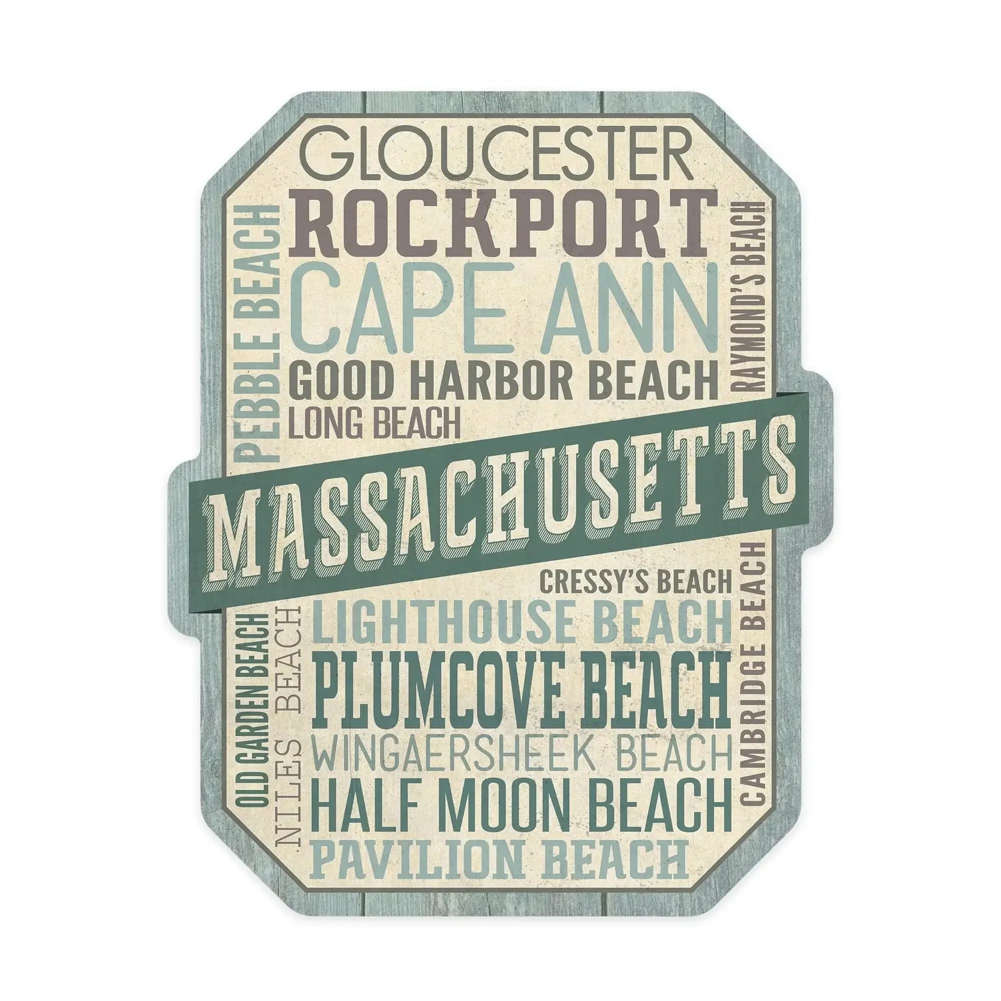 Massachusetts, Typography, Contour, outdoor vinyl stickers – Lantern Press