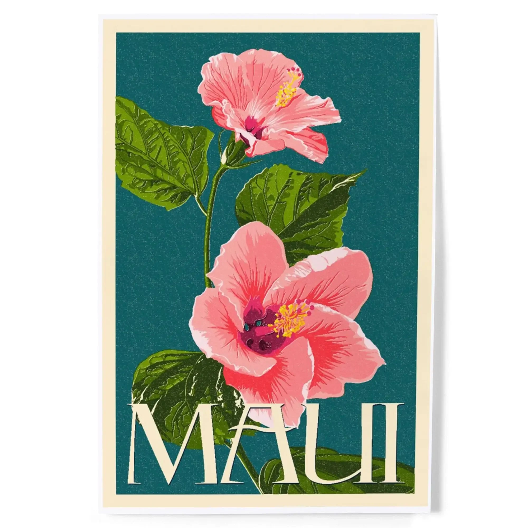 Maui, Hawaii, Pink Hibiscus Flower Letterpress art prints, metal signs ...