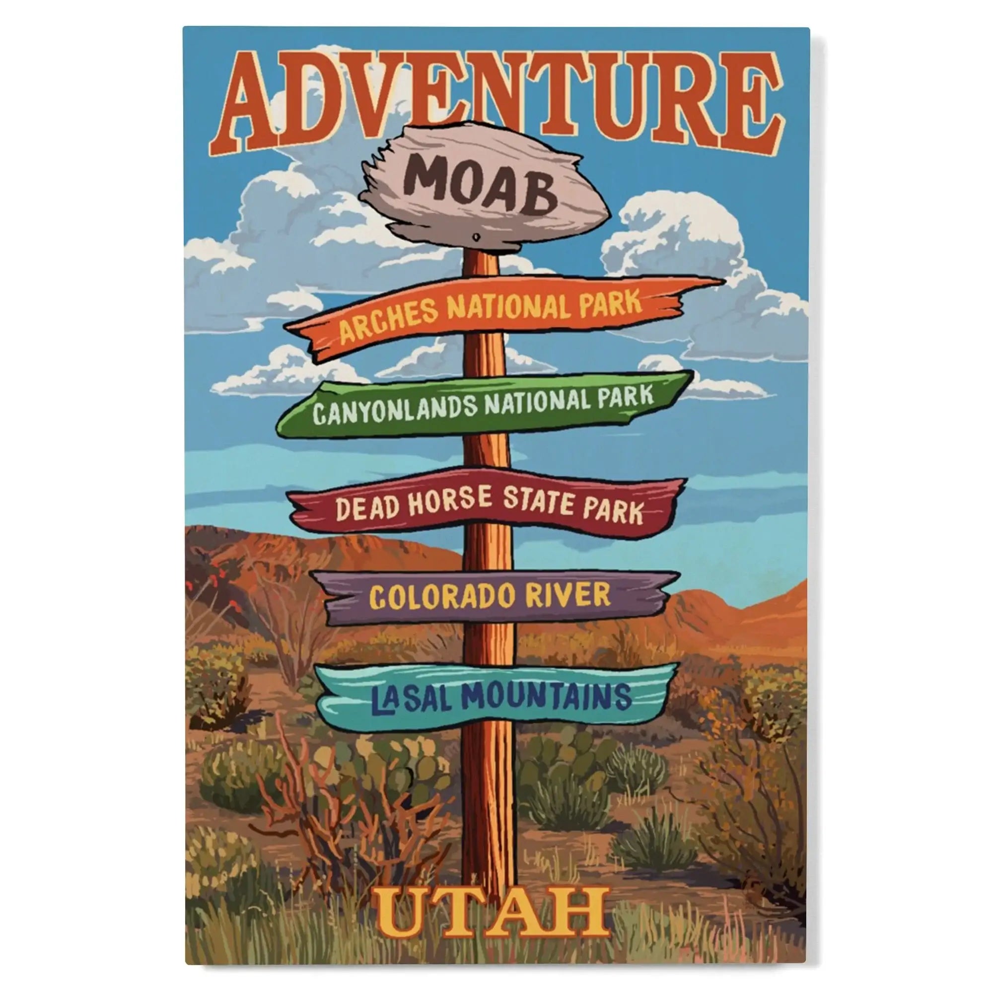 Moab, Utah, Destination Signpost, Lantern Press Artwork, Wood Signs an