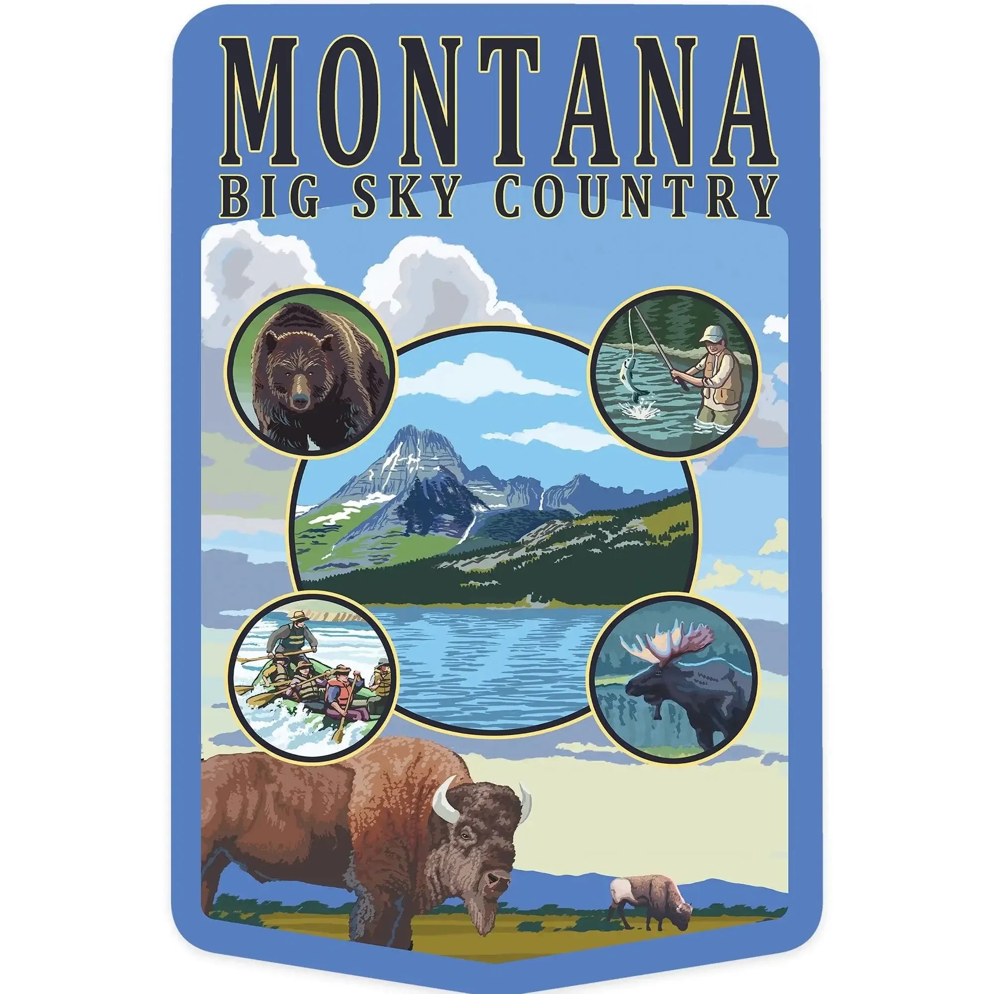 Montana State Scenes, Contour, outdoor vinyl stickers – Lantern Press