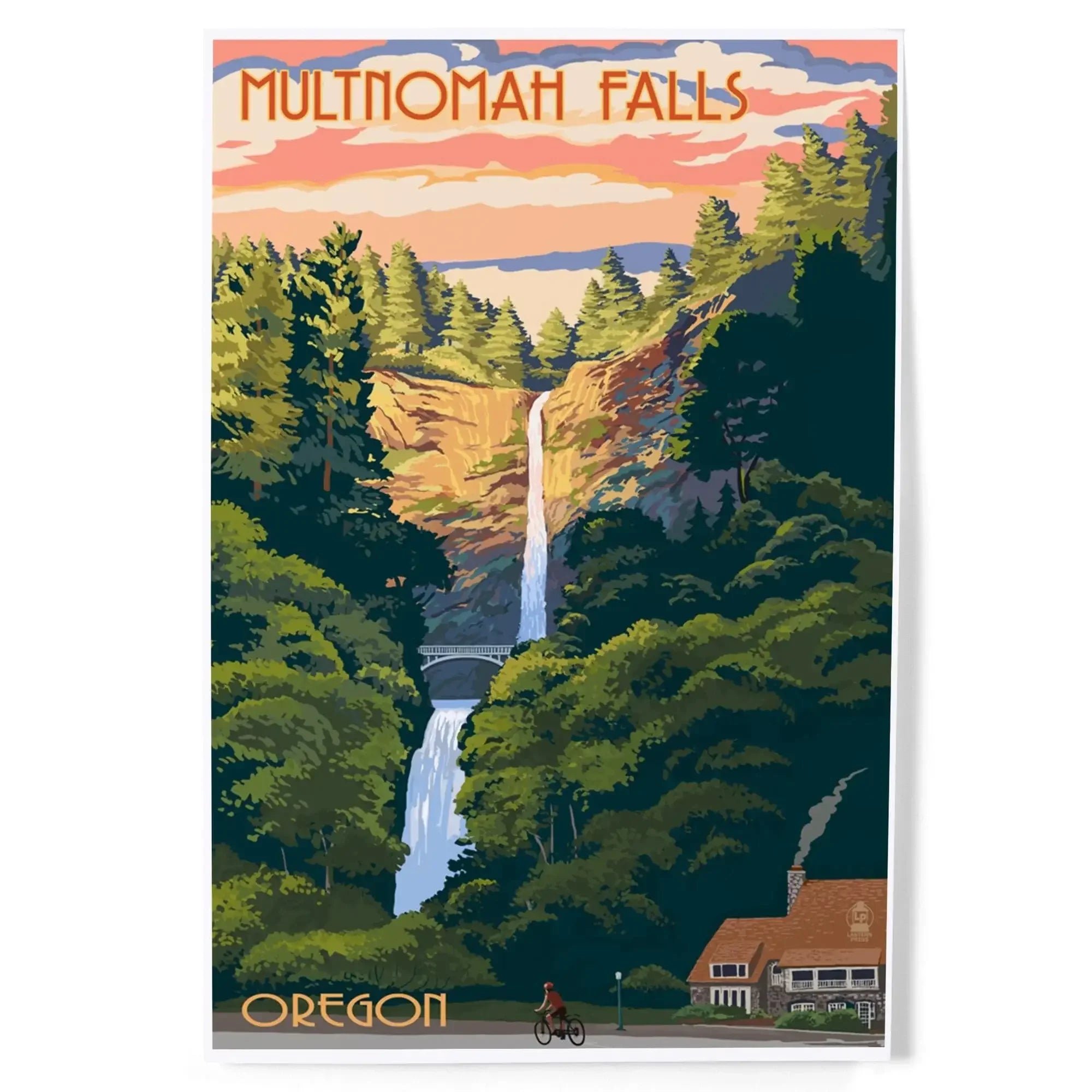 Multnomah Falls, Oregon, Sunset art prints, metal signs – Lantern Press