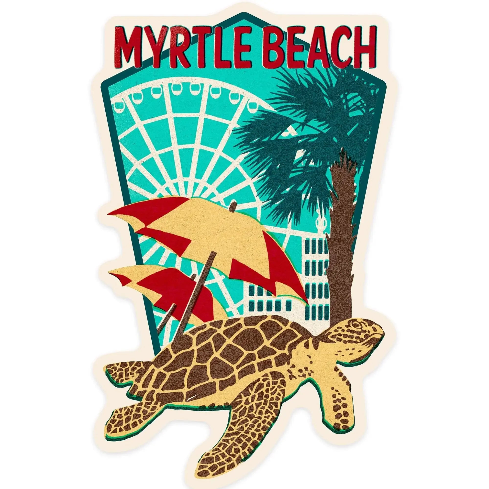 Myrtle Beach, South Carolina, Woodblock Turtle, Contour, outdoor vinyl ...