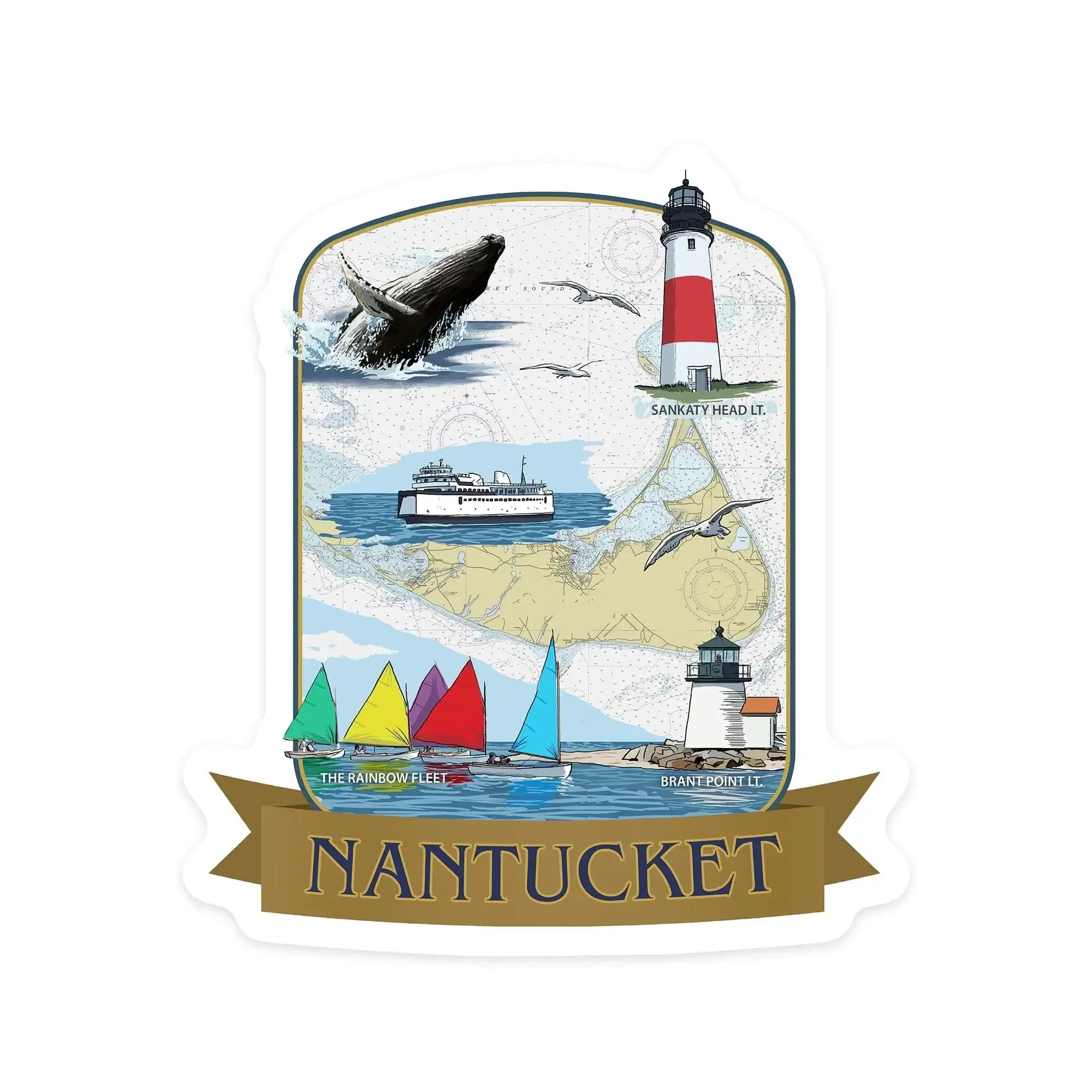 Nantucket, Massachusetts, Nautical Chart, Contour, outdoor vinyl ...