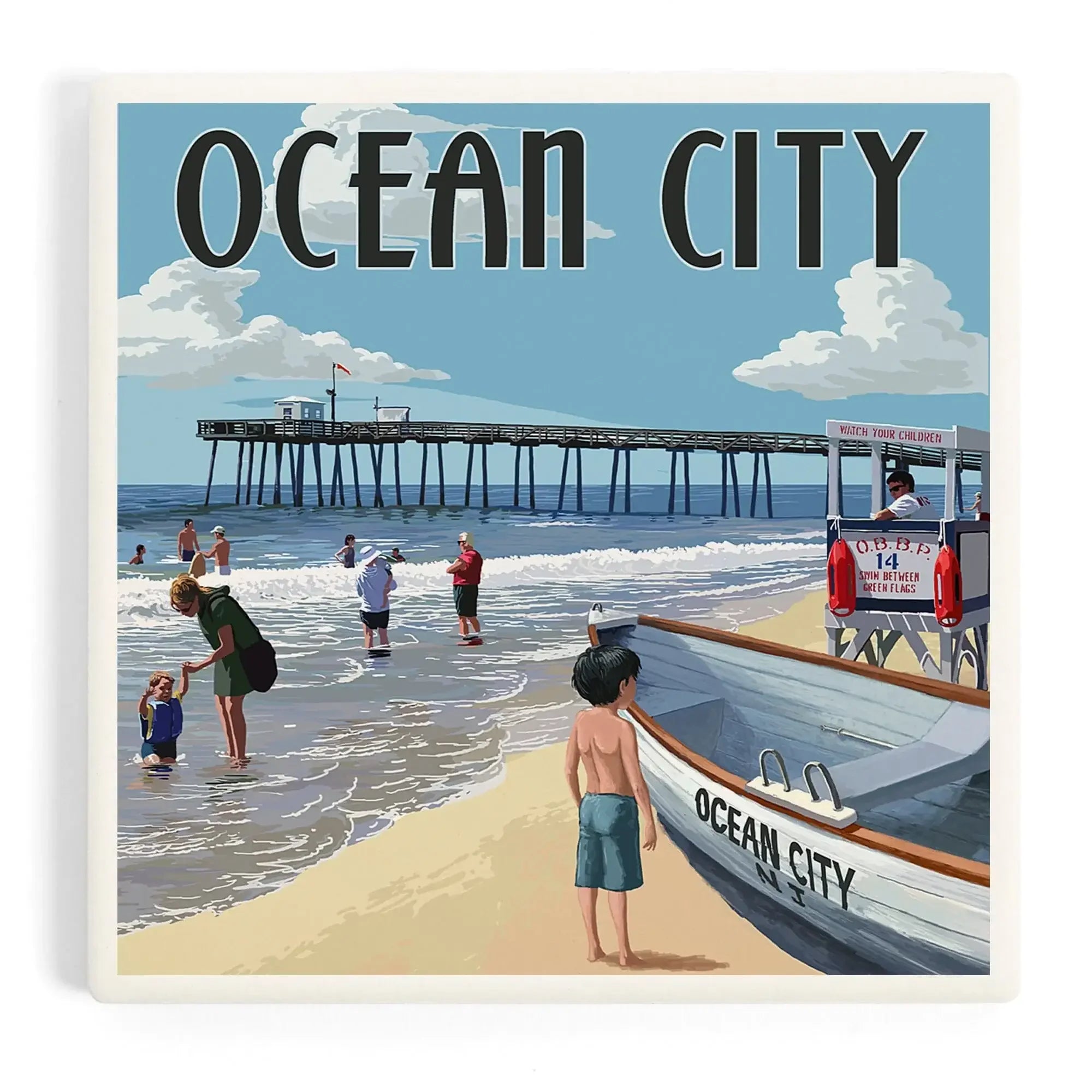 Ocean City, New Jersey, Lifeguard Stand ceramic coaster set – Lantern Press