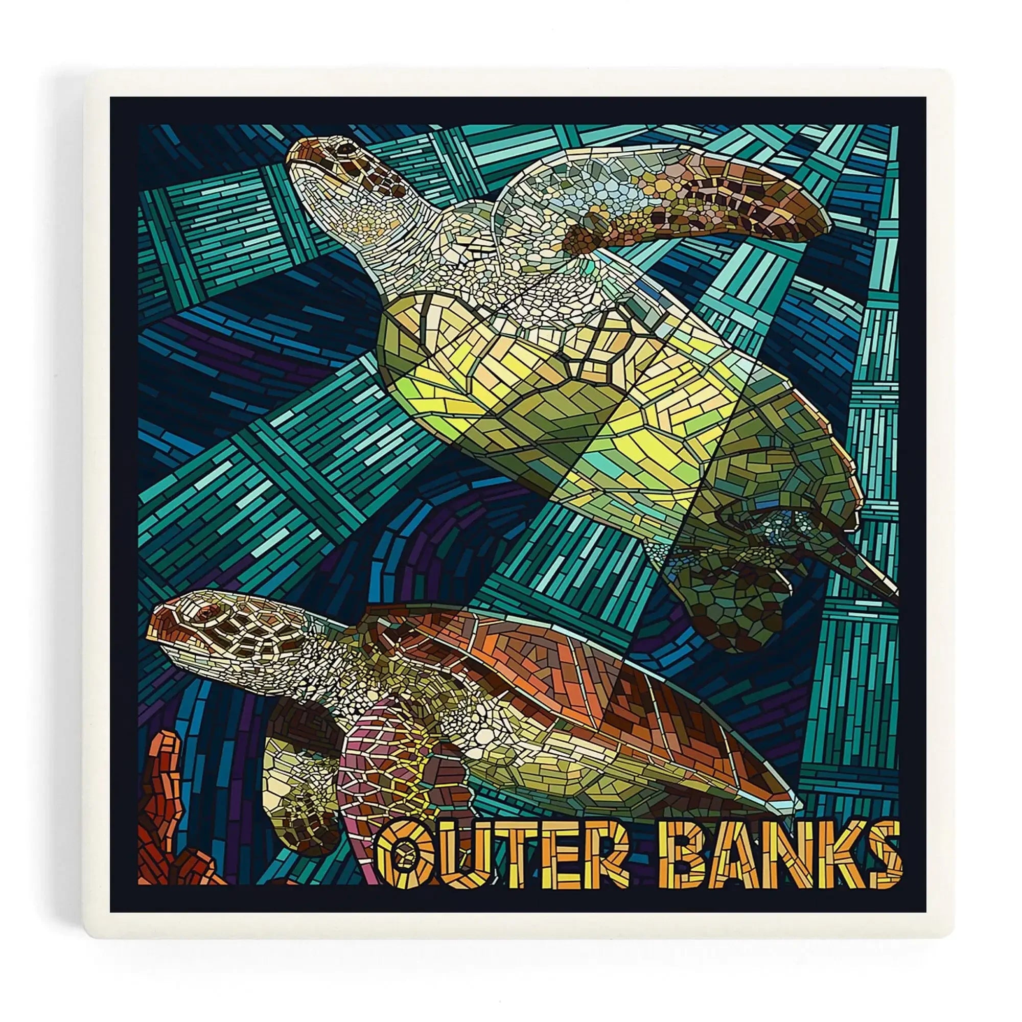 Outer Banks, North Carolina, Sea Turtle Mosaic ceramic coaster set ...
